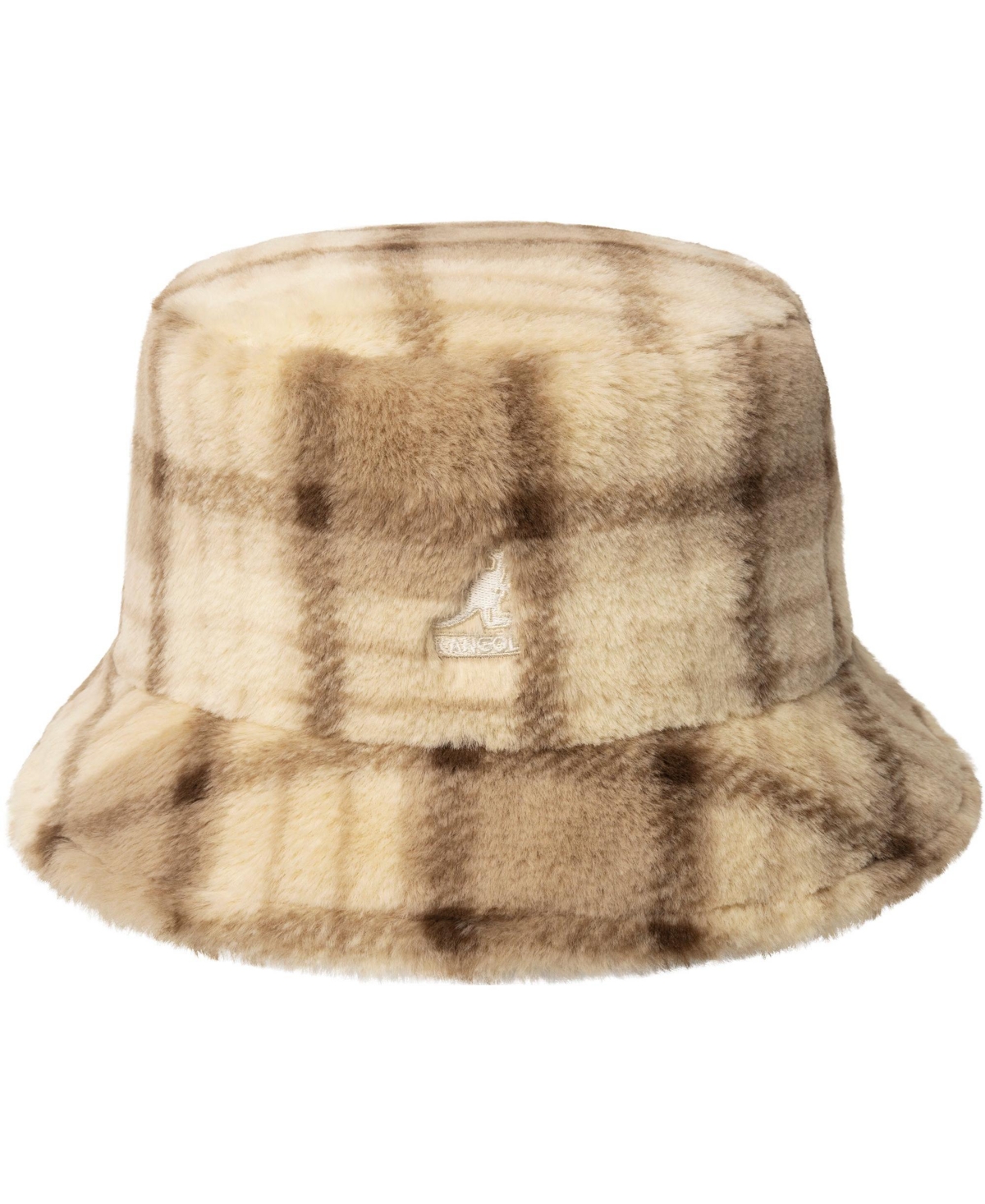 Click here for Kangol Faux Fur Bucket Hat - Beige multi plaid prices