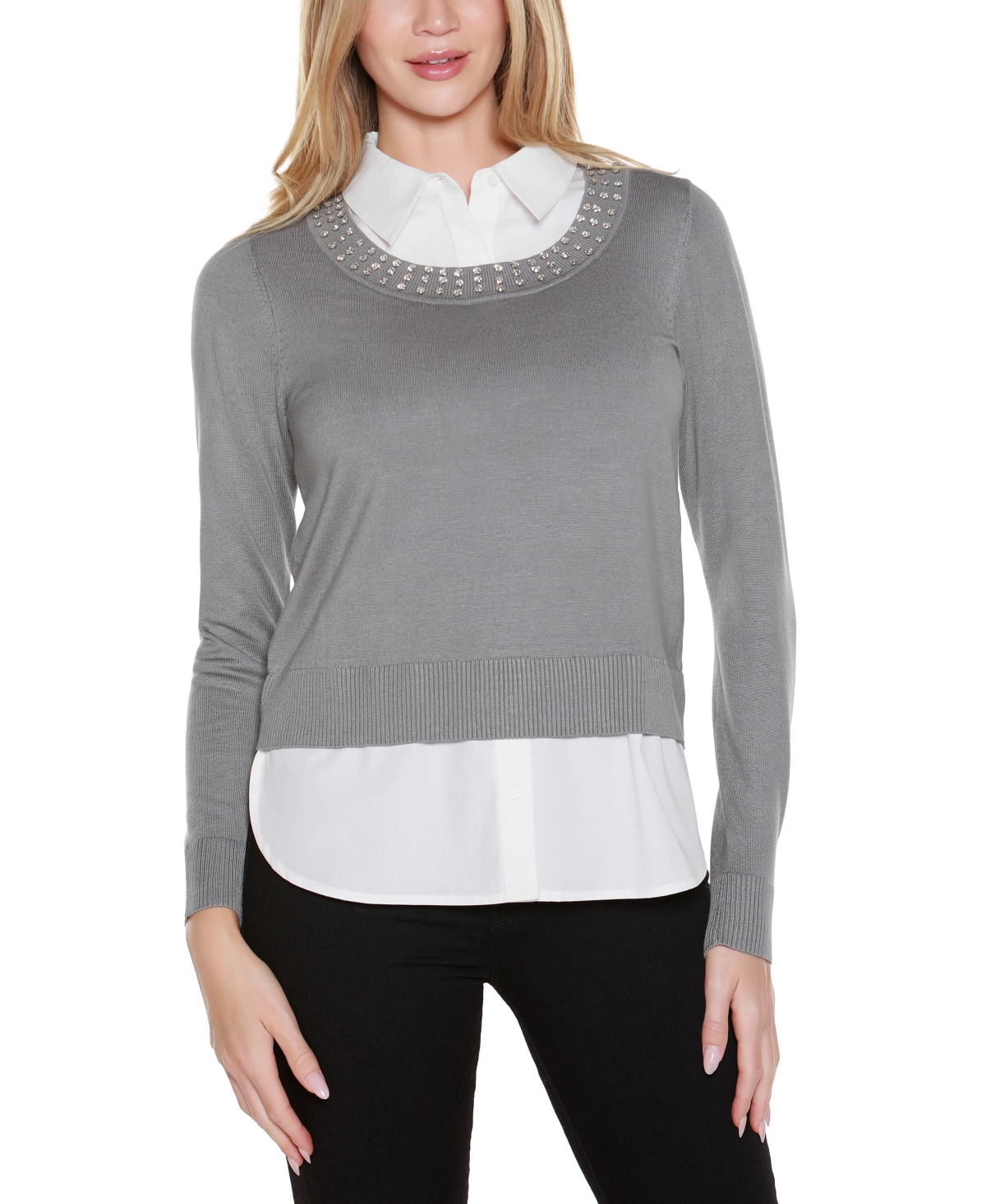 Click here for Belldini Womens Rhinestone-Neckline Two-Fer Sweate... prices