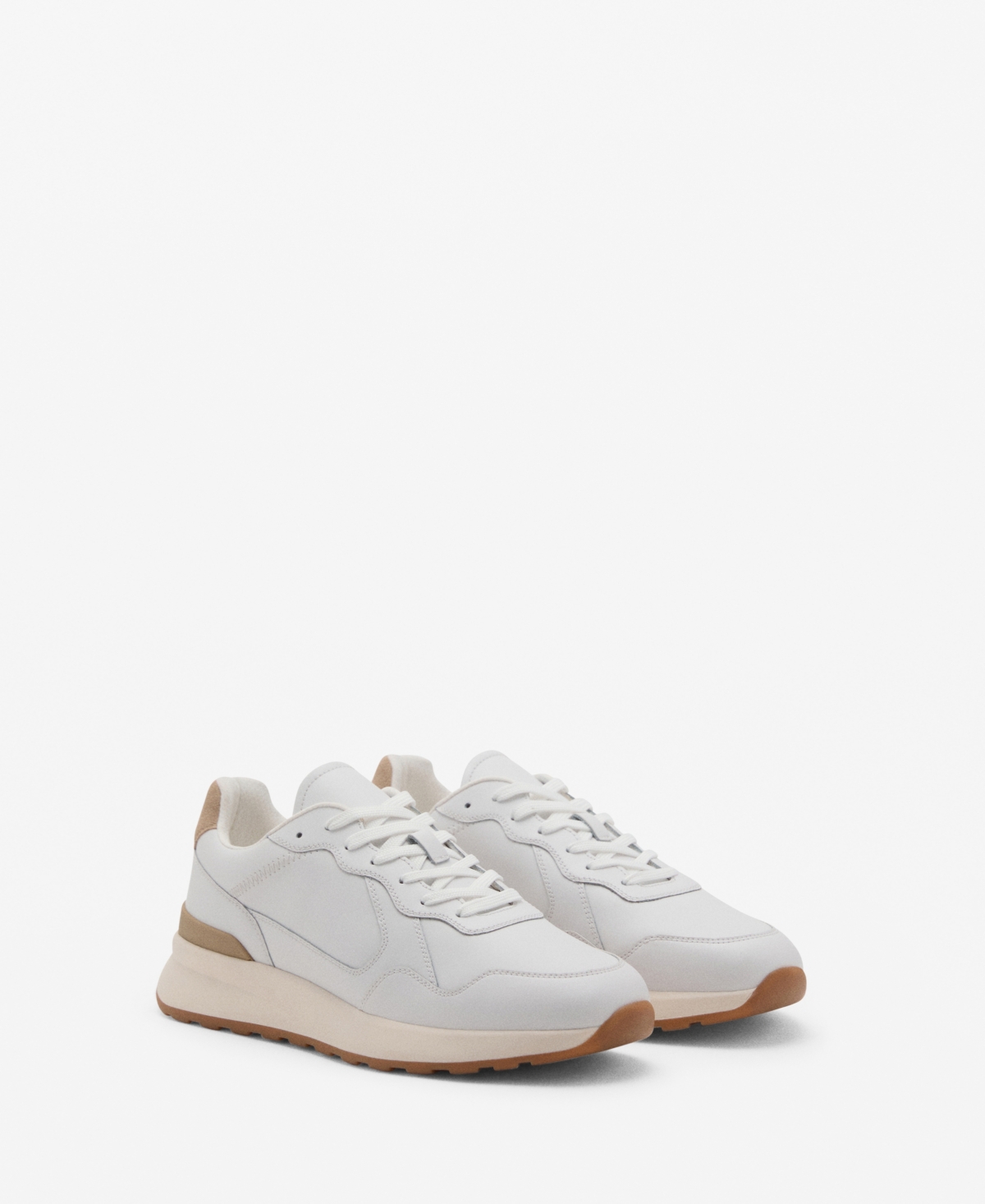Click here for Mango Mens Leather Mixed Sneakers - Beige prices