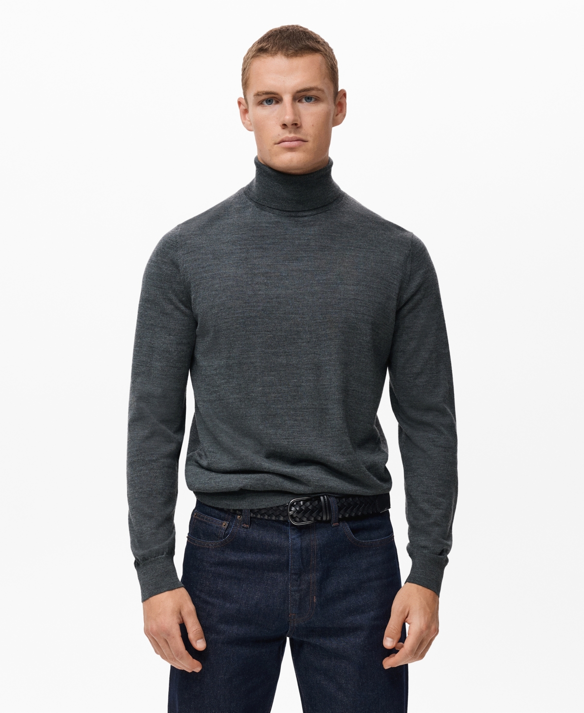Click here for Mango Mens Wool Turtleneck Sweater - Medium Heathe... prices