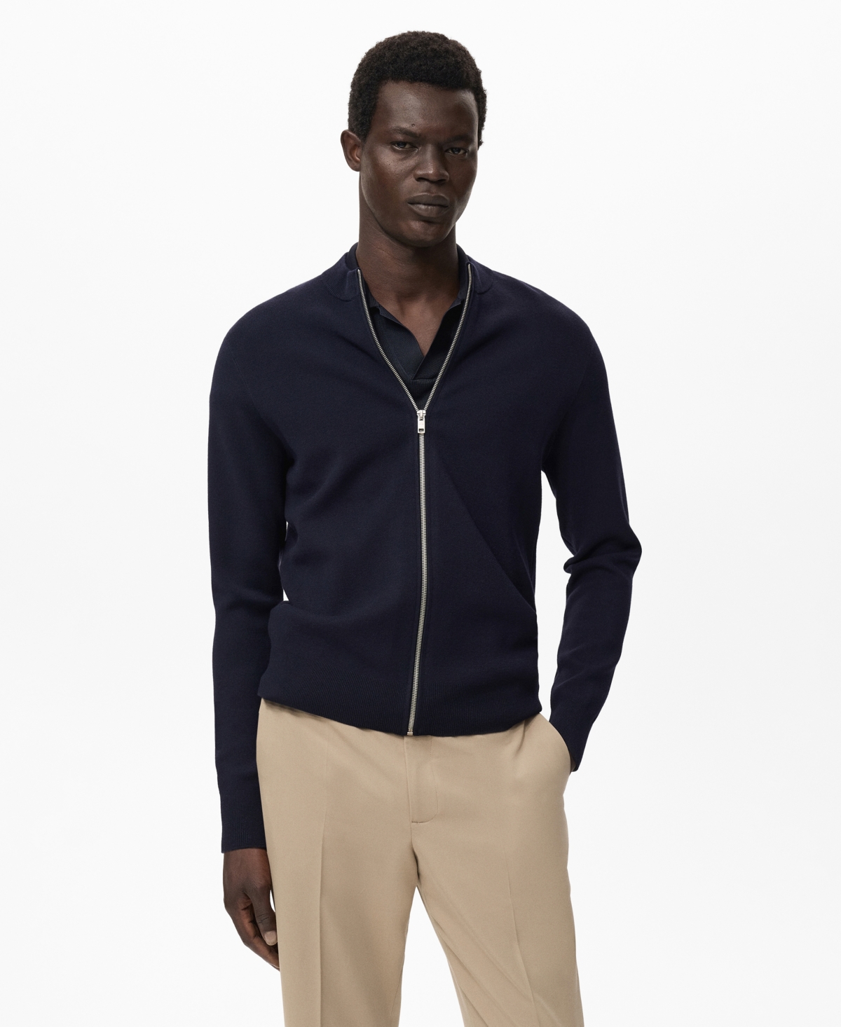 Click here for Mango Mens Zipped Knit Cardigan Sweater - Navy prices