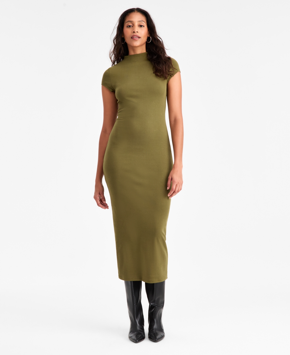 Click here for Bar Iii Womens Cap-Sleeve Mock-Neck Midi Dress  Ex... prices