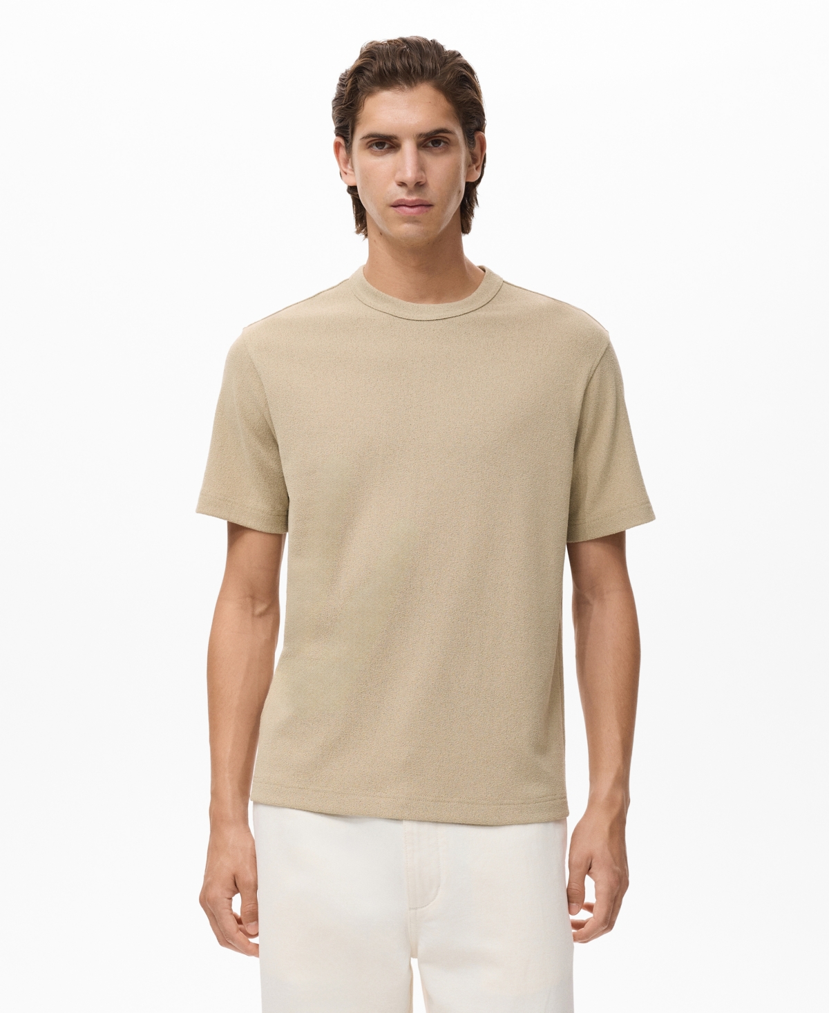 Click here for Mango Mens Fine-Knit T-Shirt - Beige prices