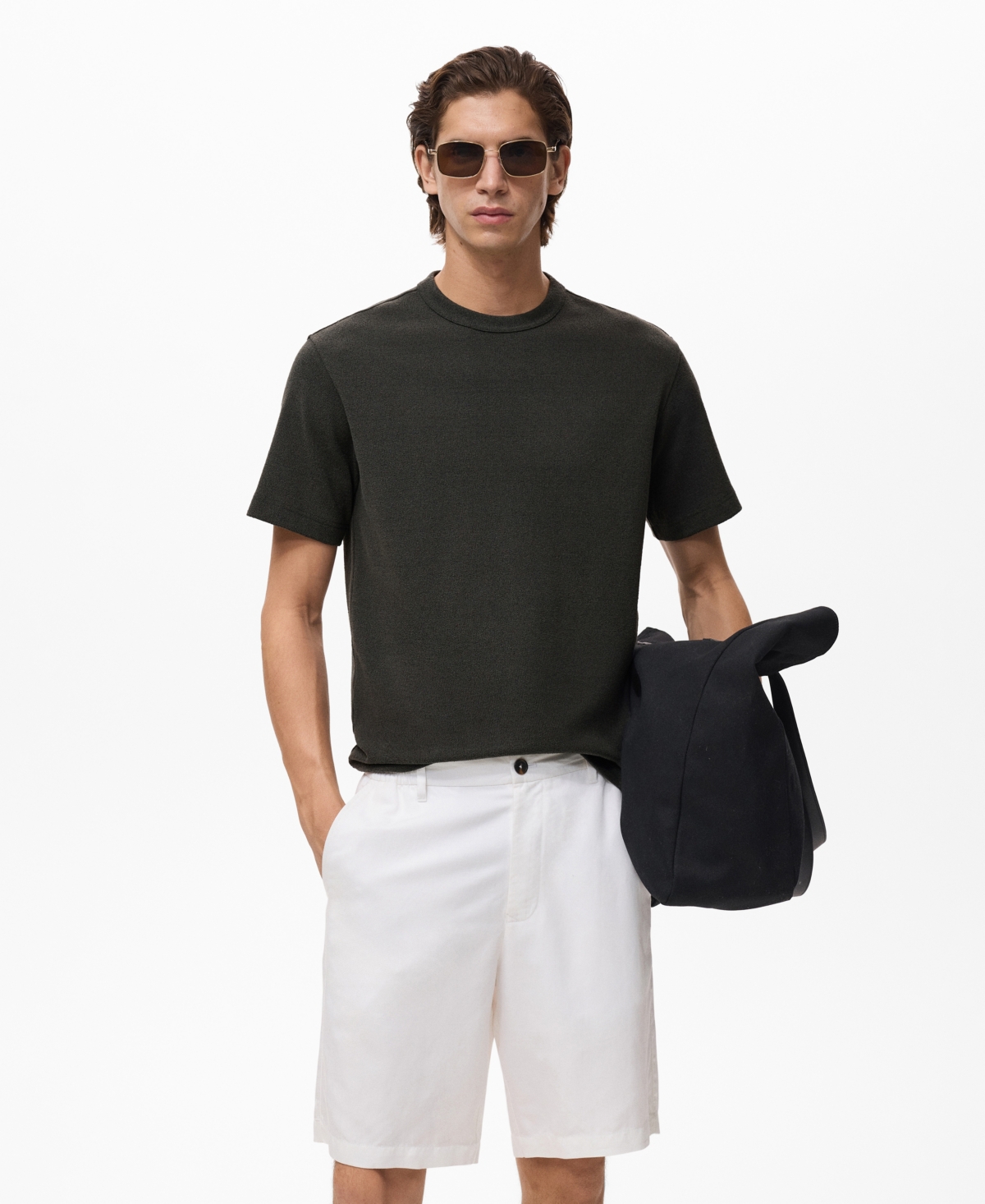 Click here for Mango Mens Fine-Knit T-Shirt - Charcoal prices