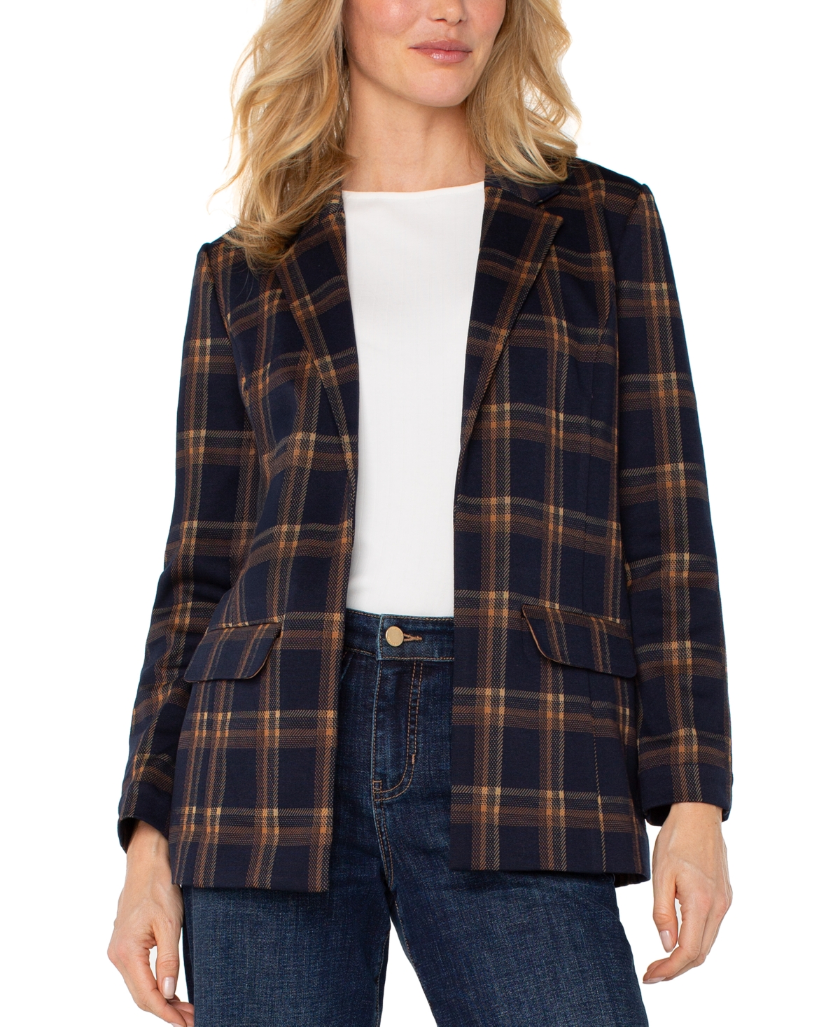 Liverpool Los Angeles Womens Boyfriend Blazer Jacket - Navy/toffee Plaid