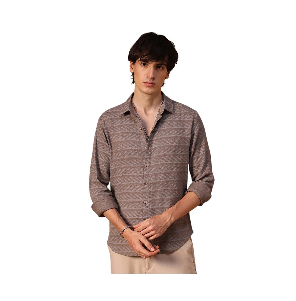 Click here for Campus Sutra Mens Earthy Lined Shirt - Brown prices