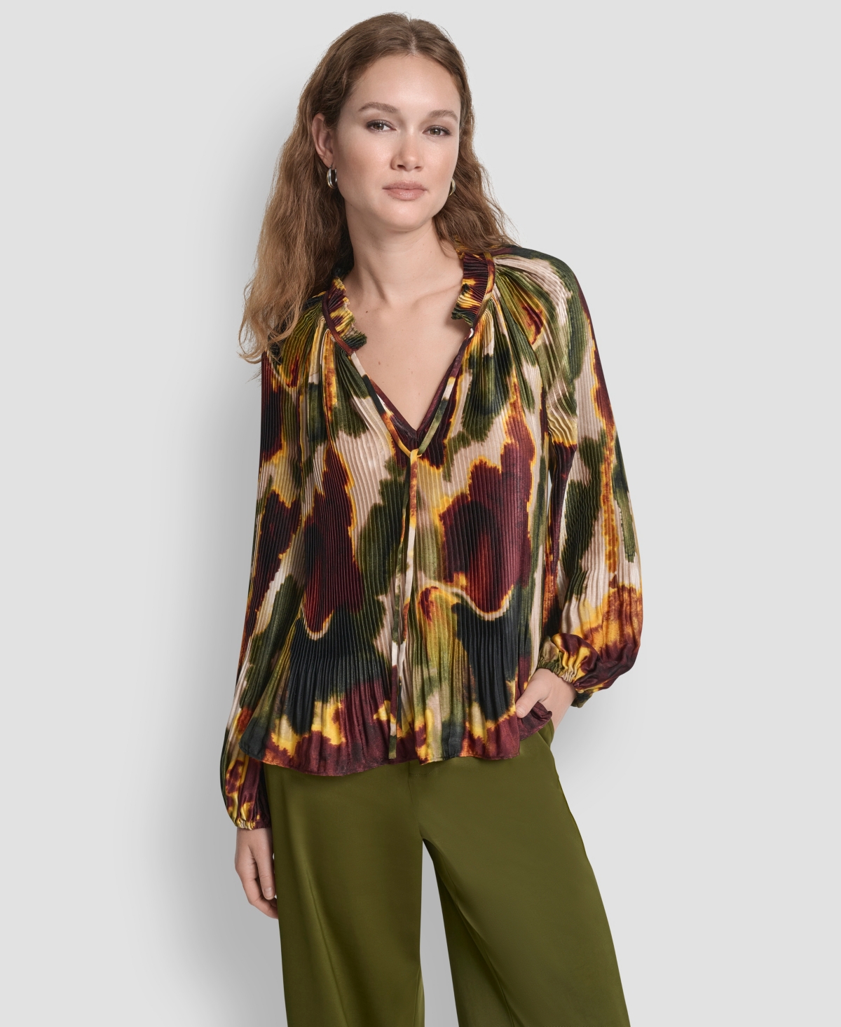 Click here for Dkny Womens Long Sleeves Pleated Top - Ink Diffusi... prices