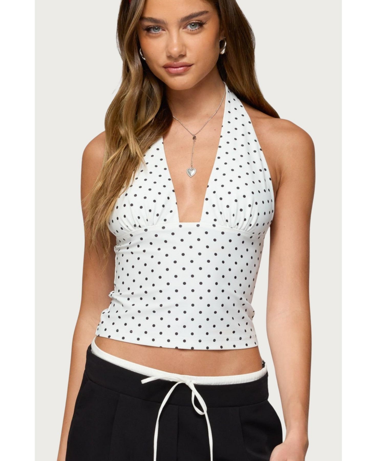 Click here for Edikted Womens Blaire Polka Dot Halter Top - White... prices