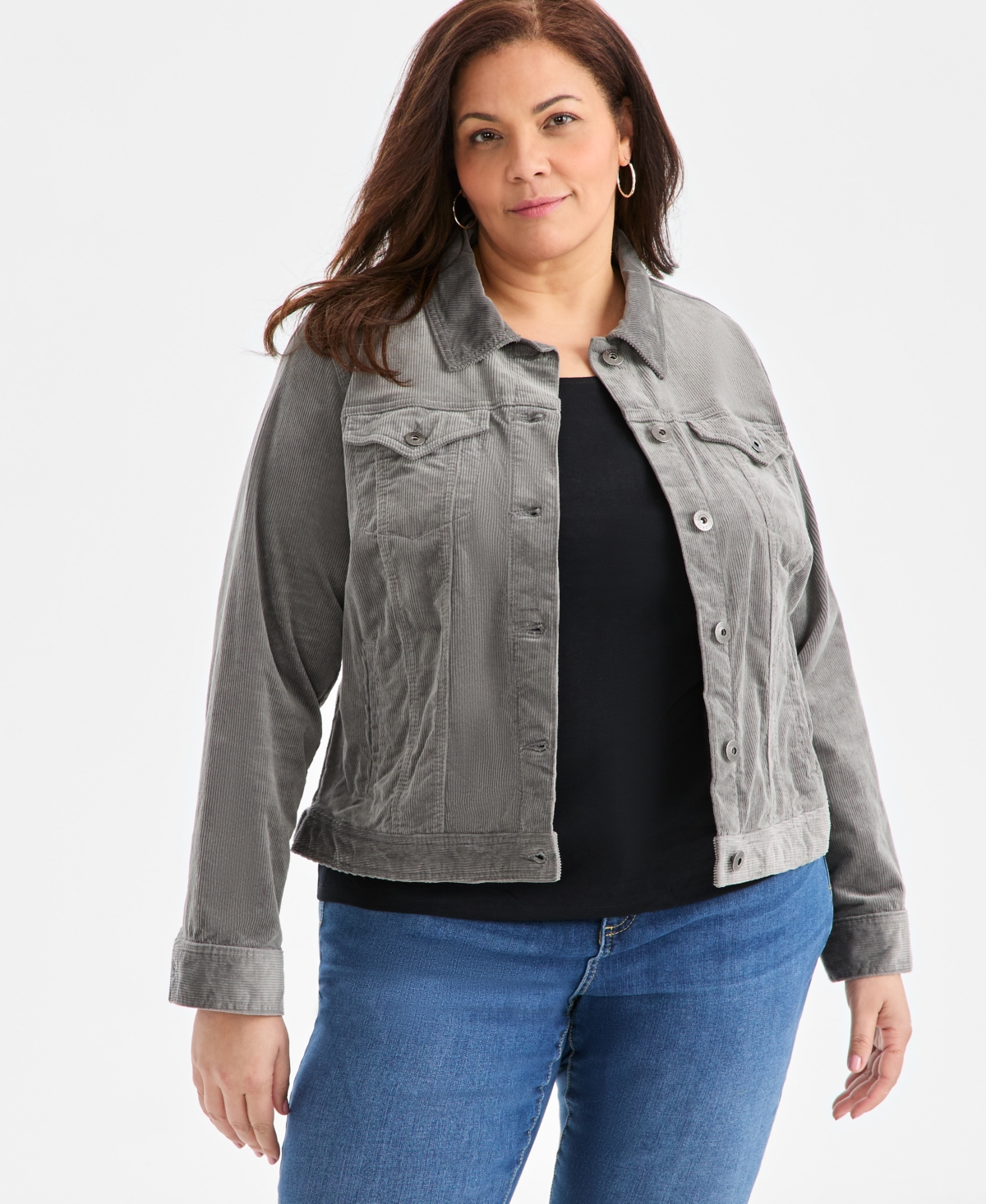 Click here for Style & Co Plus Size Corduroy Button-Front Jacket... prices