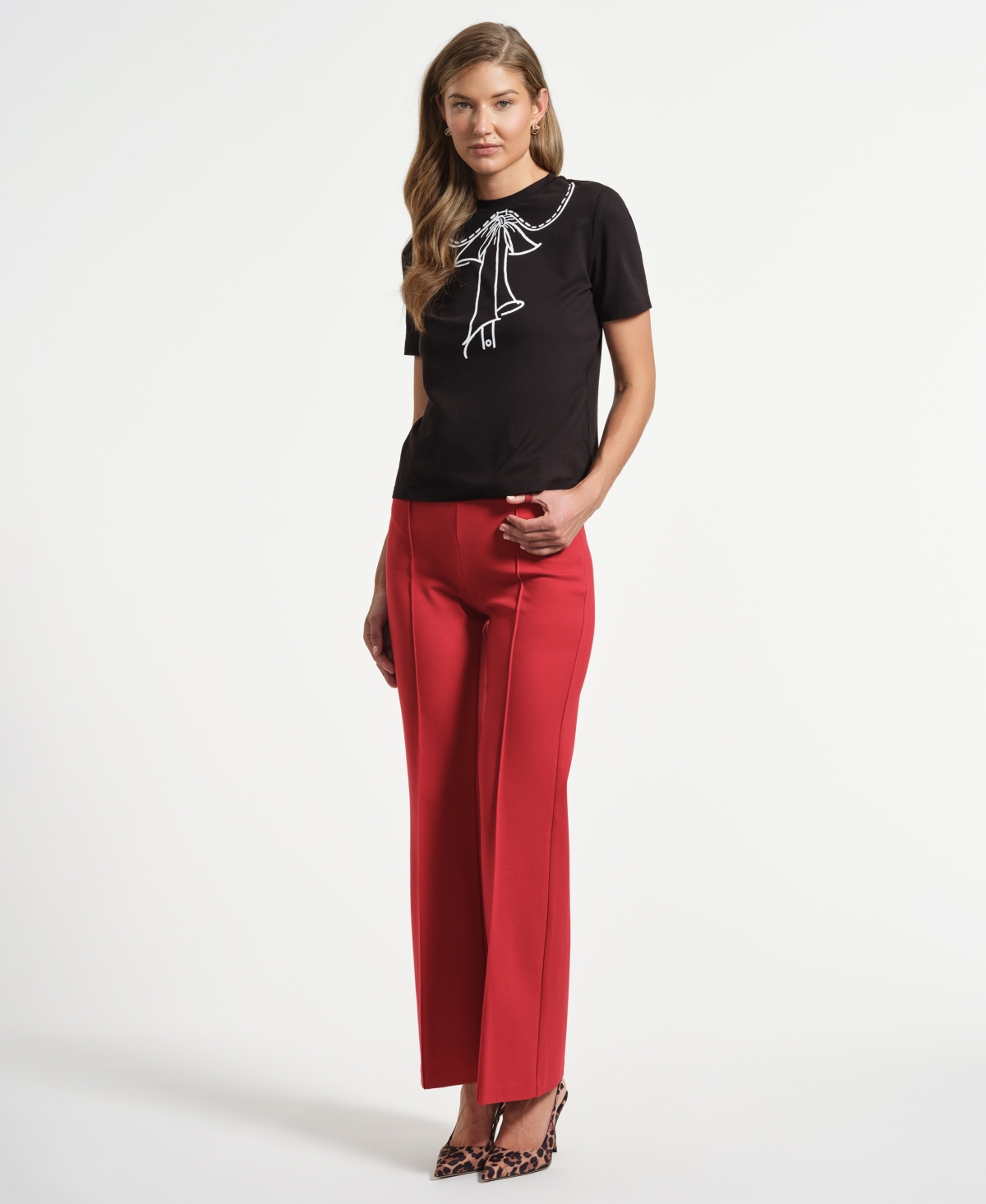 Click here for Isaac Mizrahi Womens Crewneck Graphic Top - Bow Te... prices