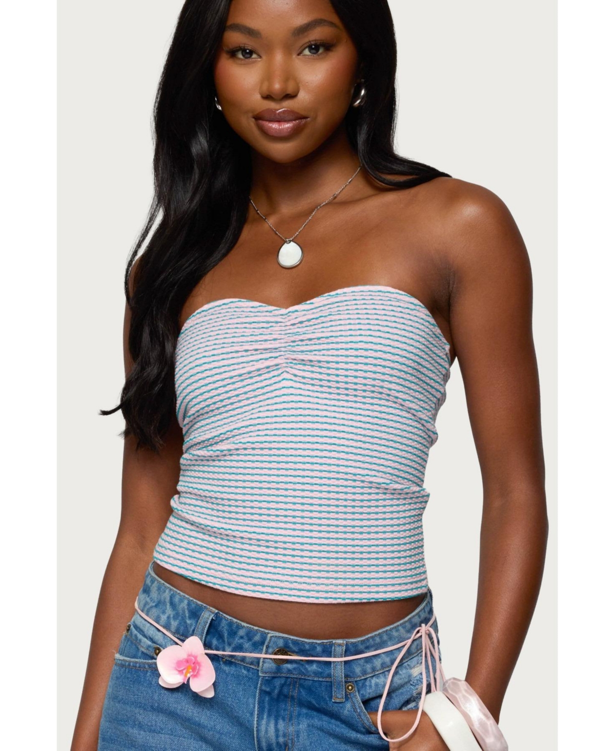 Click here for Edikted Womens Veranda Textured Striped Tube Top -... prices