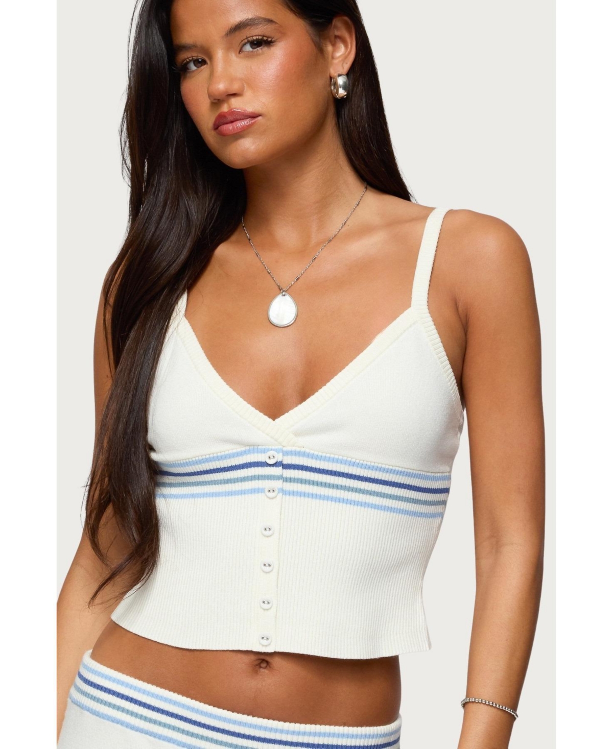 Click here for Edikted Womens Miya Stripey Ribbed Knit Tank Top -... prices