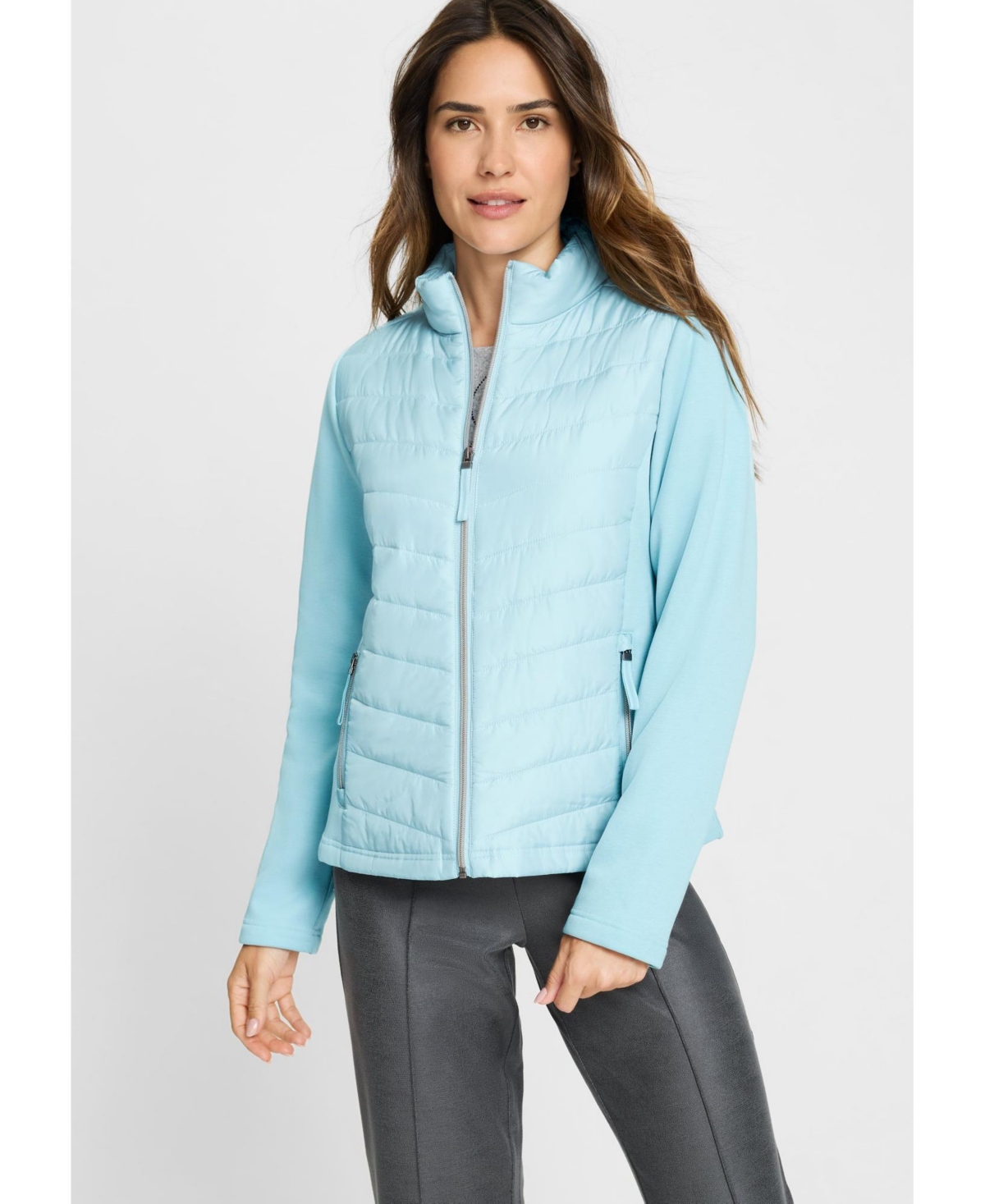 Olsen Womens Mixed Media Jacket - Satin blue