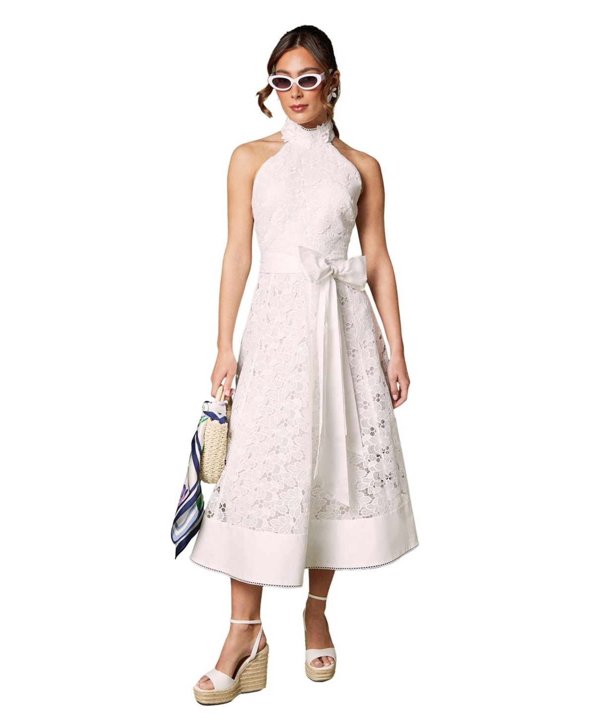 Click here for Coast Womens Halterneck Belted Lace Midi Dress - I... prices