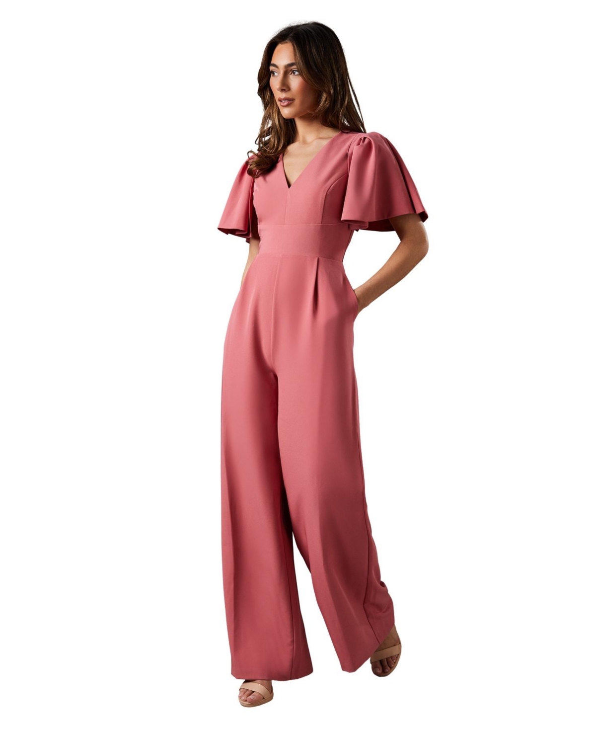 Click here for Coast Flutter Sleeve Plunge Jumpsuit - Rose prices