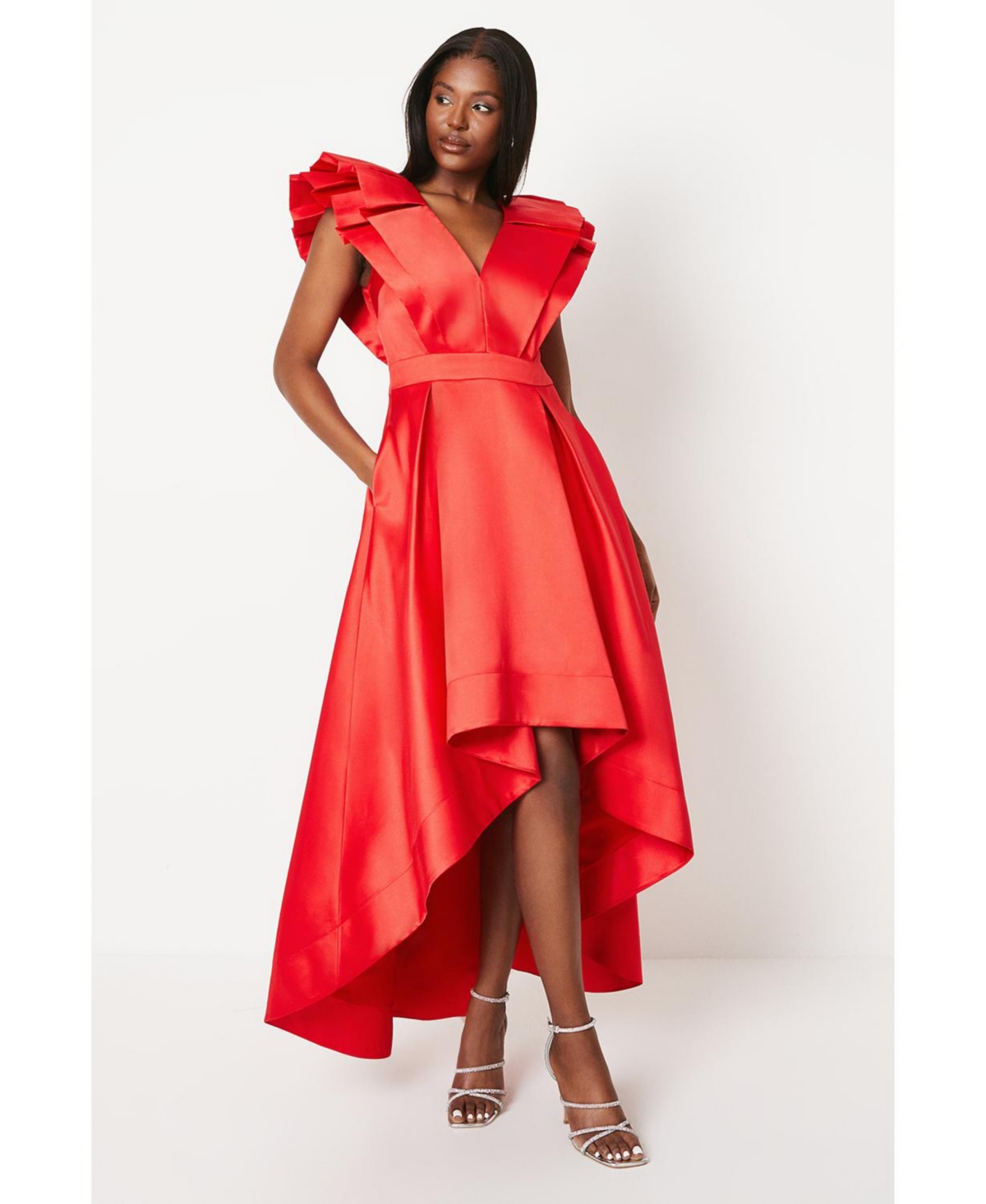 Click here for Coast Womens Frill Sleeve V-Neck Midi Dress - Red prices