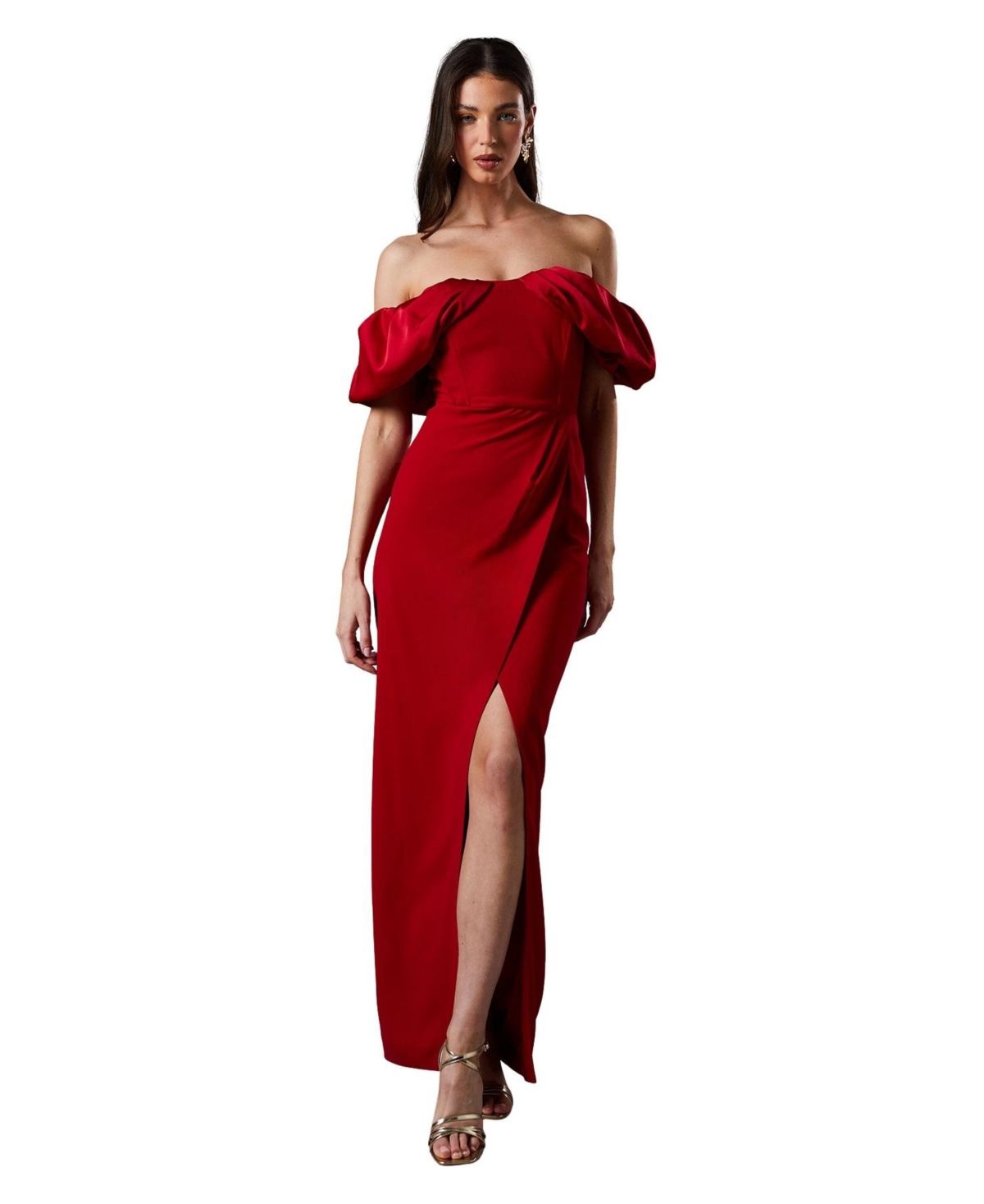 Click here for Coast Volume Sleeve Corset Column Maxi Dress - Red prices