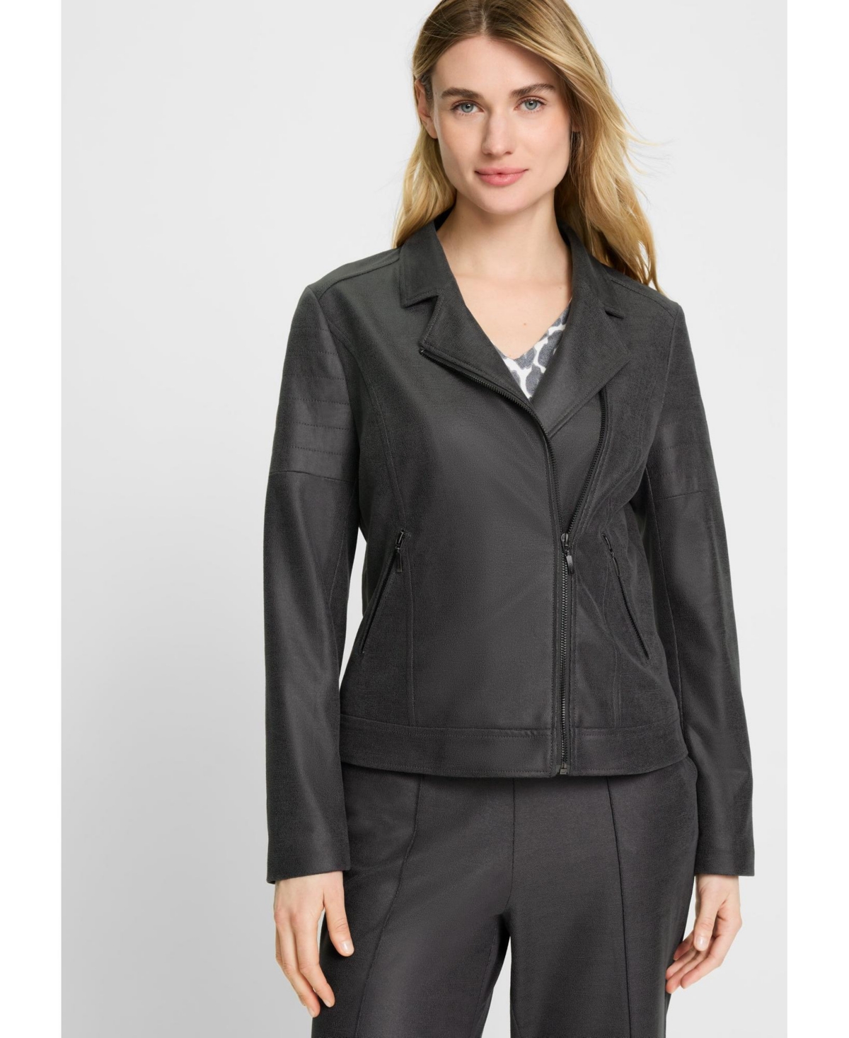 Click here for Olsen Womens Coated Biker Jacket - Dark slate prices