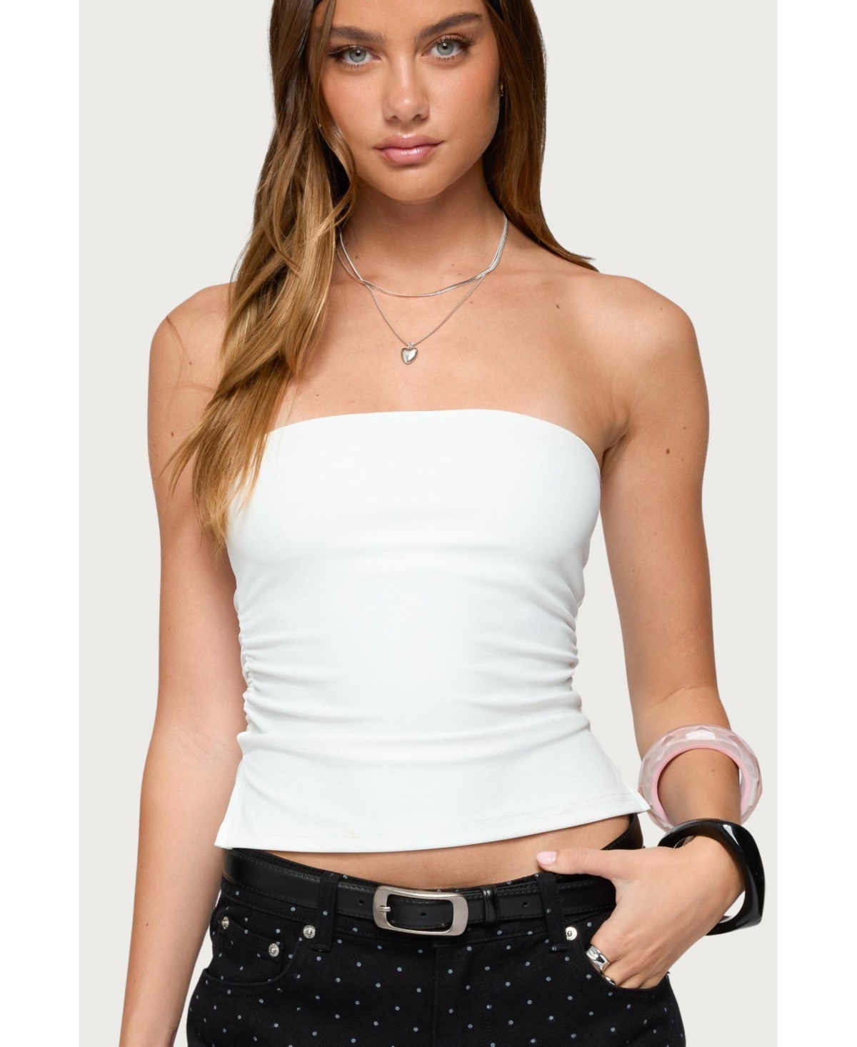 Click here for Edikted Womens Karina Side Slit Tube Top - White prices