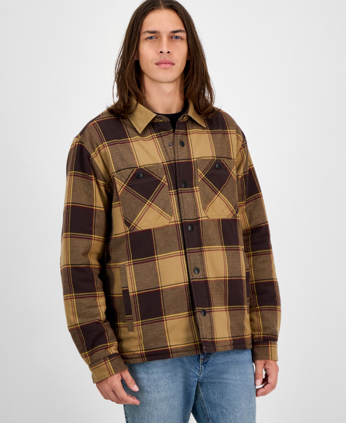 Click here for Sun + Stone Mens Brees Long Sleeve Snap-Front Plai... prices