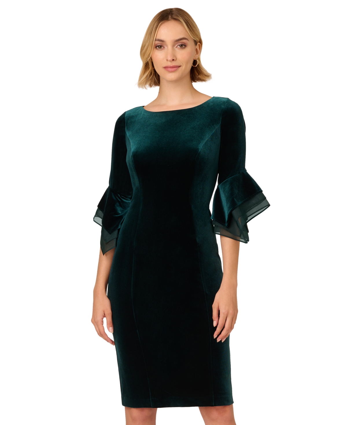 Click here for Adrianna Papell Womens Velvet Bell-Sleeve Mesh-Tri... prices