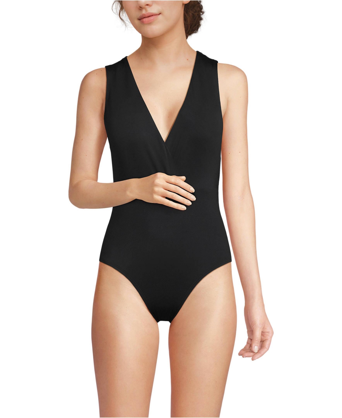 Click here for Lands End Womens Surplice Tie Back One Piece - Bla... prices