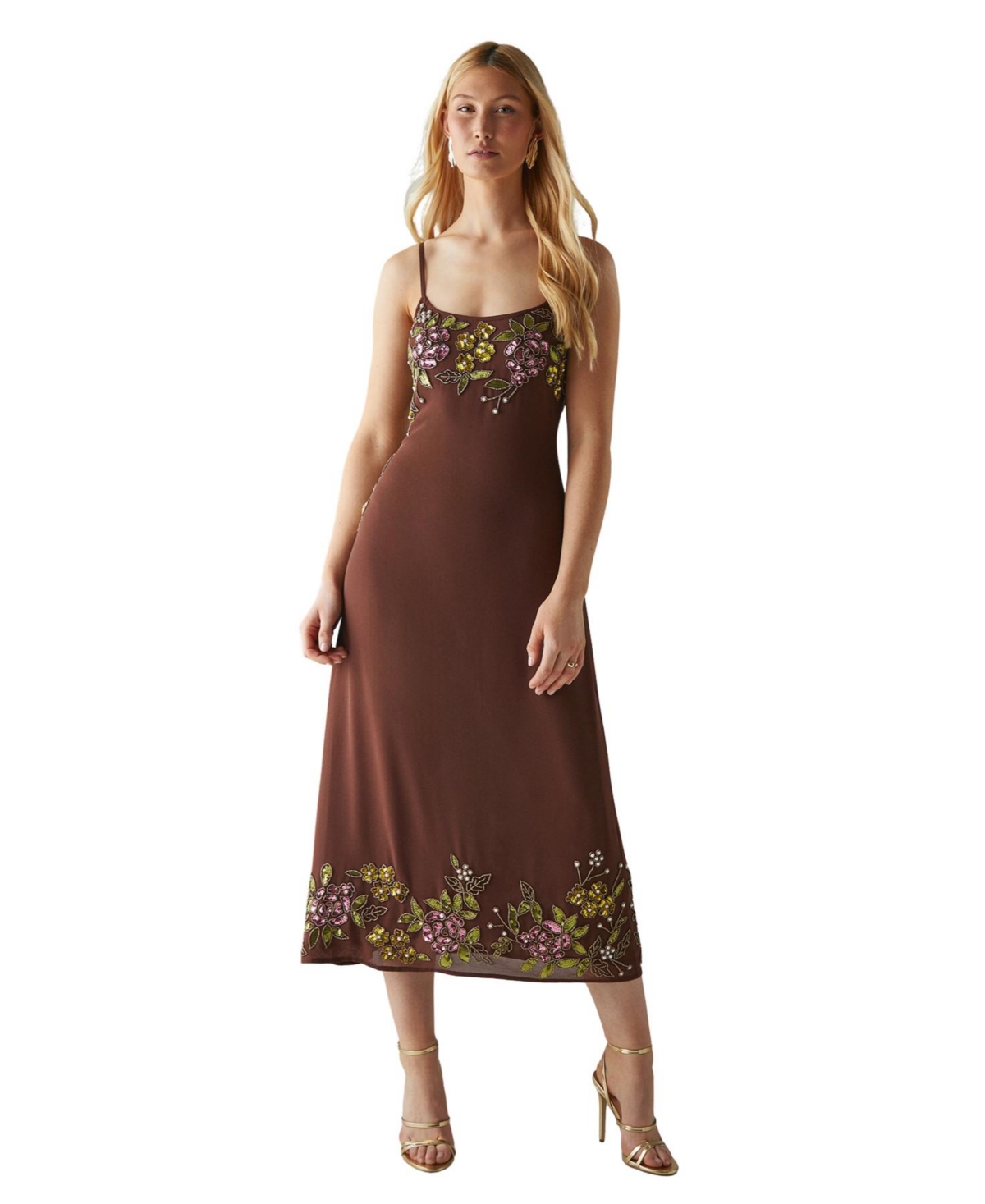Click here for Warehouse Embellished Strappy Sequin Midi Dress -... prices