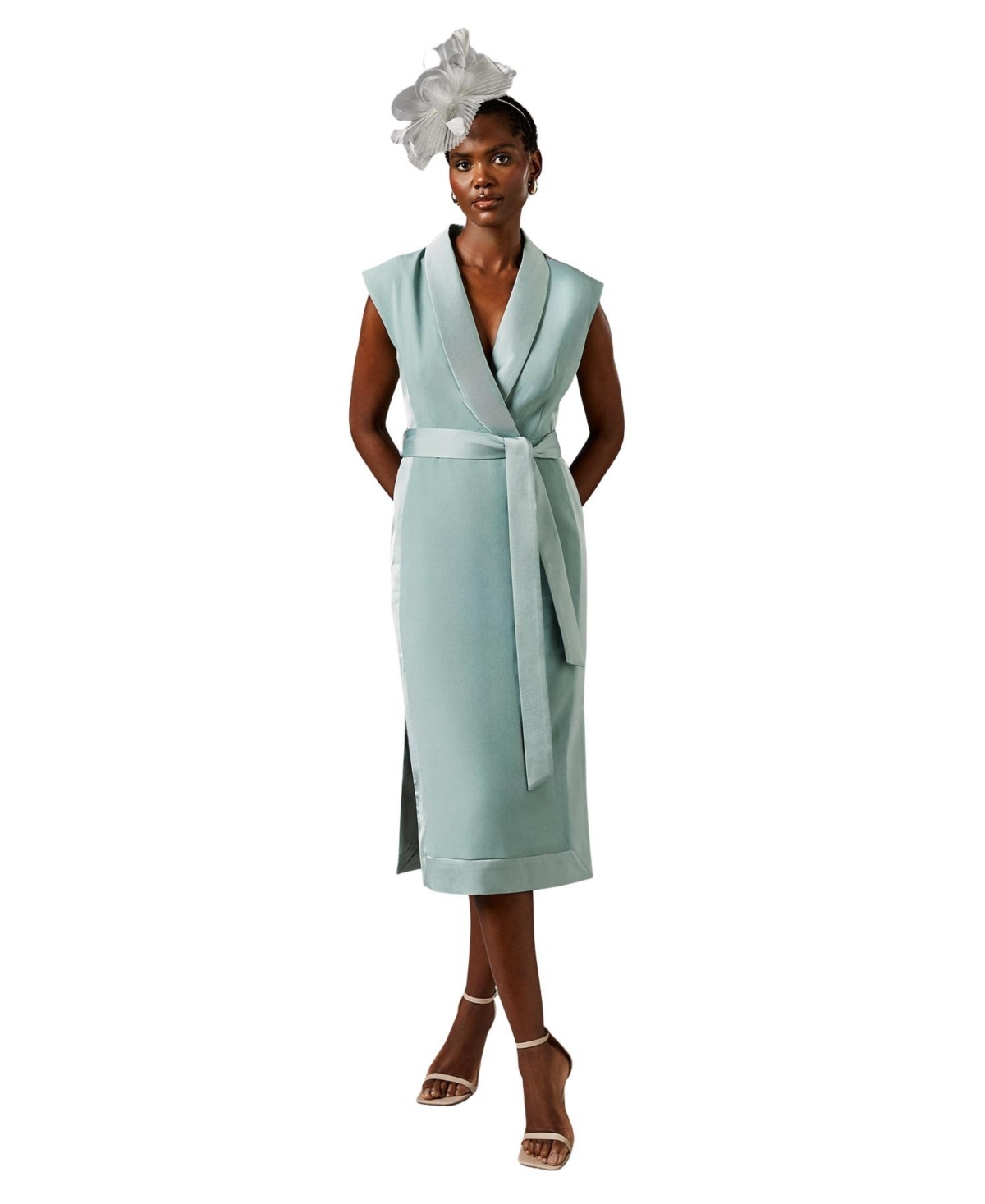 Click here for Coast Womens Tux Satin Midi Dress - Sage prices