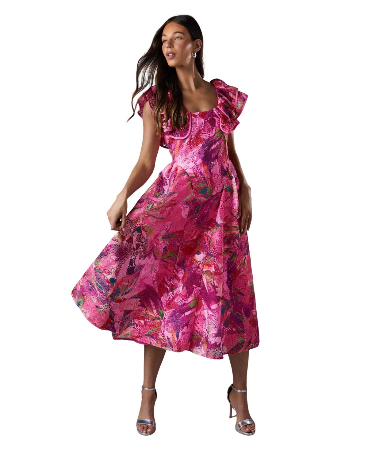 Click here for Coast Womens Frill Sleeve Midi Dress - Pink prices