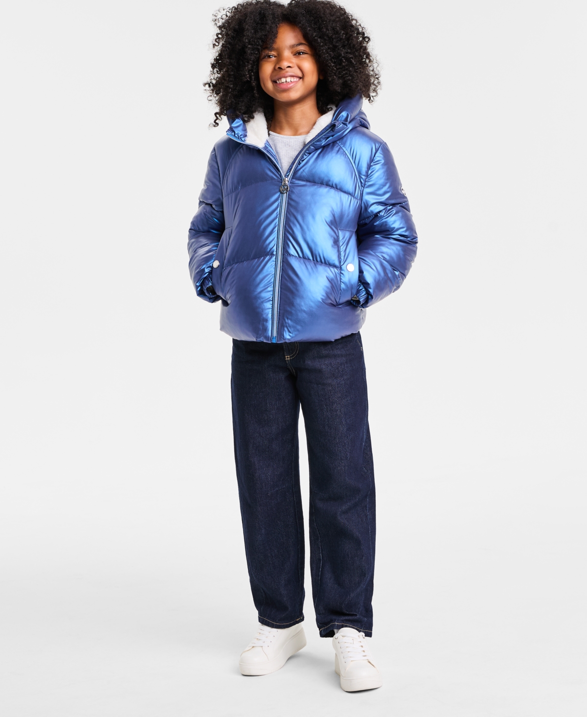 Click here for Michael Kors Big Girls Hooded Puffer Jacket - Irid... prices