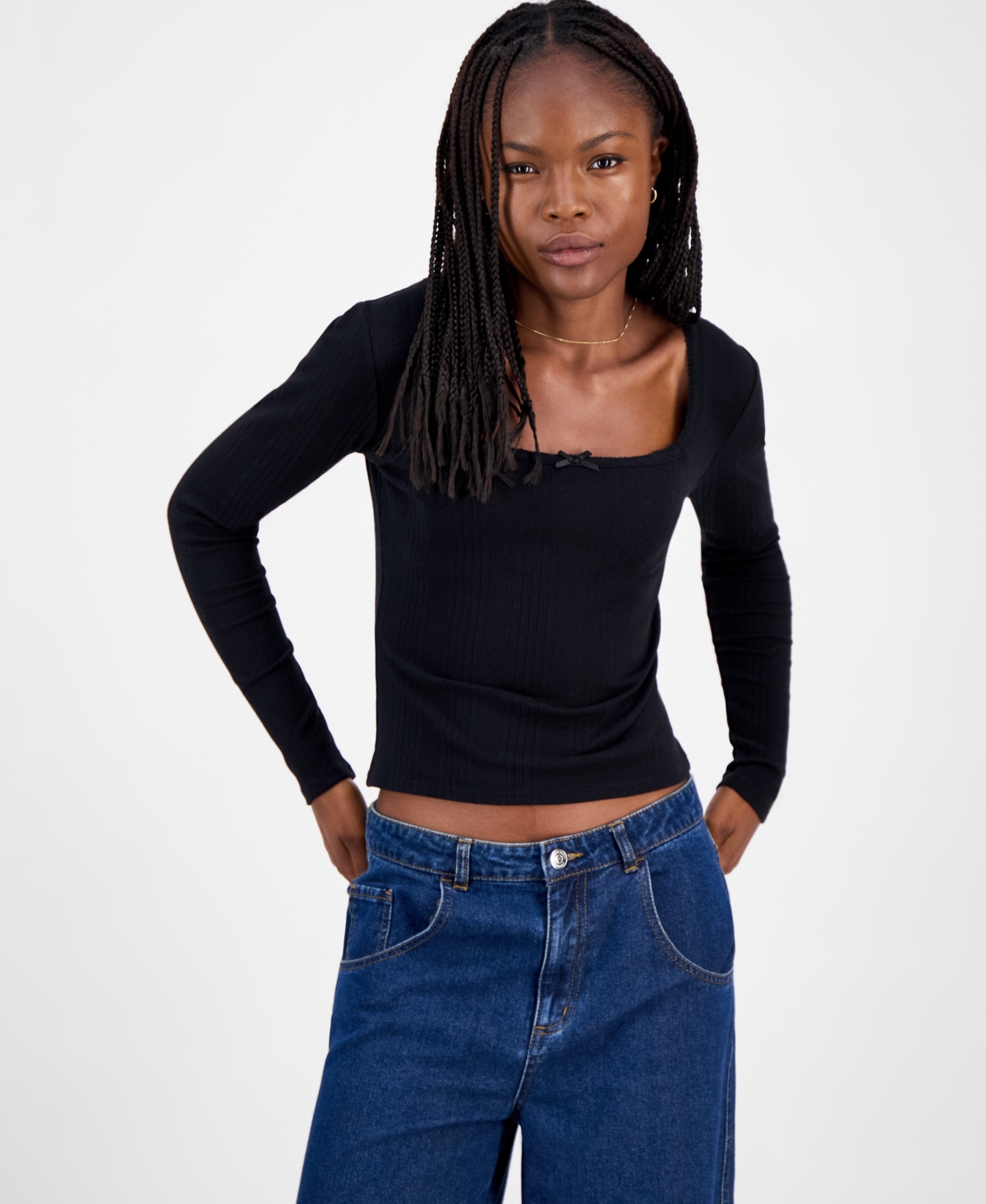 Click here for Madden Girl Juniors Square-Neck Ribbed Long-Sleeve... prices