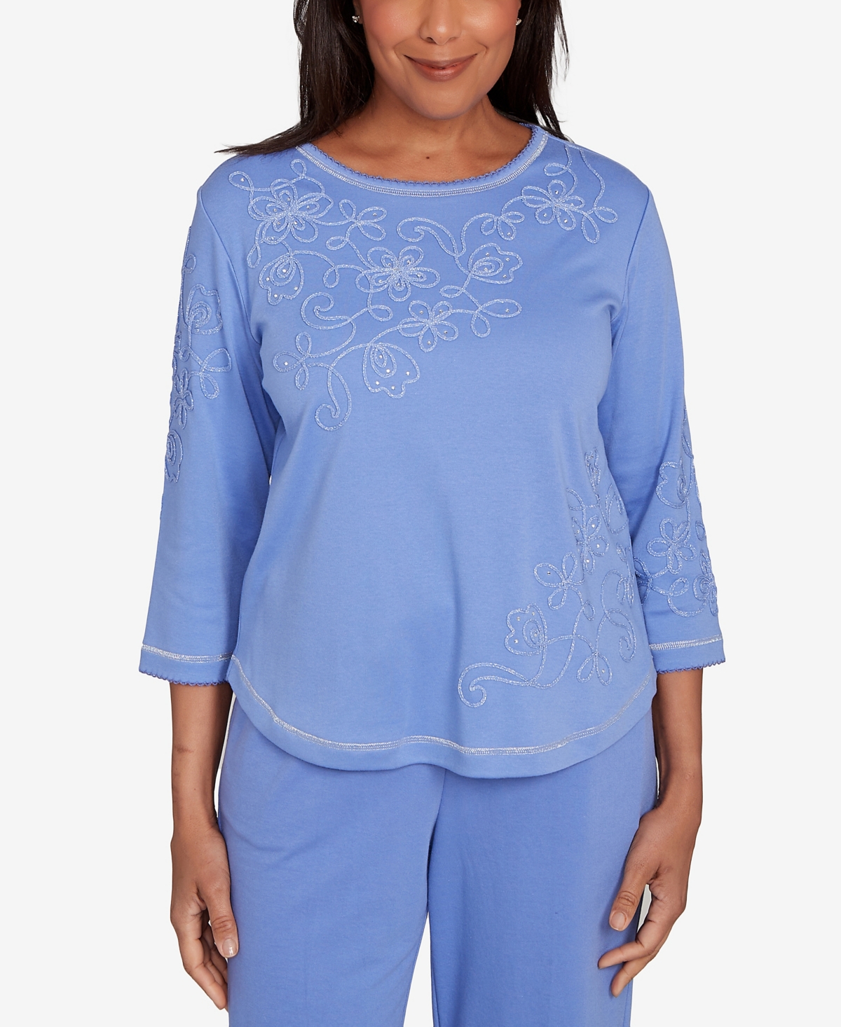 Click here for Alfred Dunner Petite Casual Vibe Asymmetrical Flor... prices