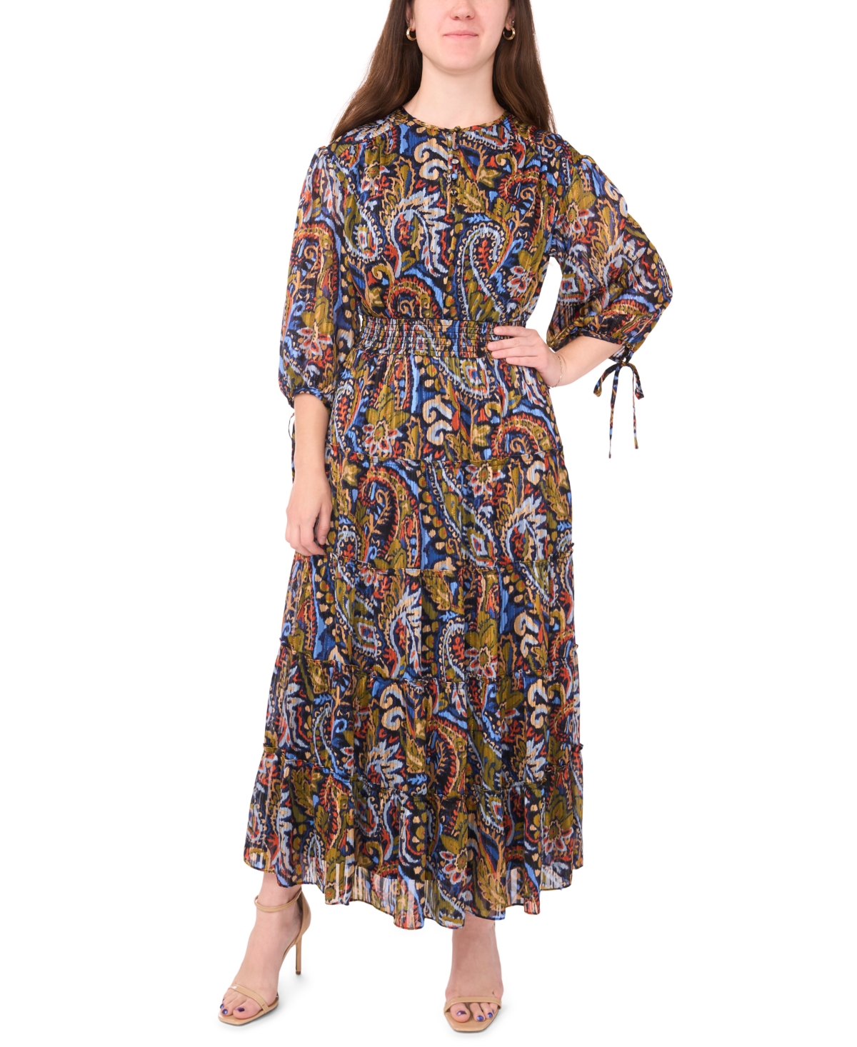 Click here for Msk Petite Tie-Sleeve Tiered Maxi Dress - Multi prices