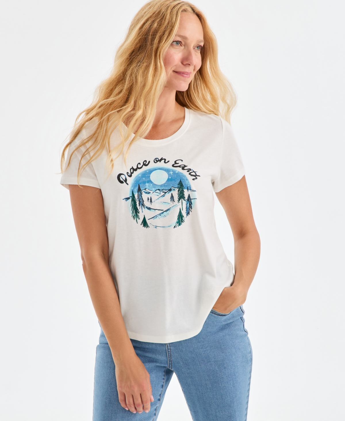 Click here for Style & Co Womens Peace On Earth Graphic T-Shirt... prices