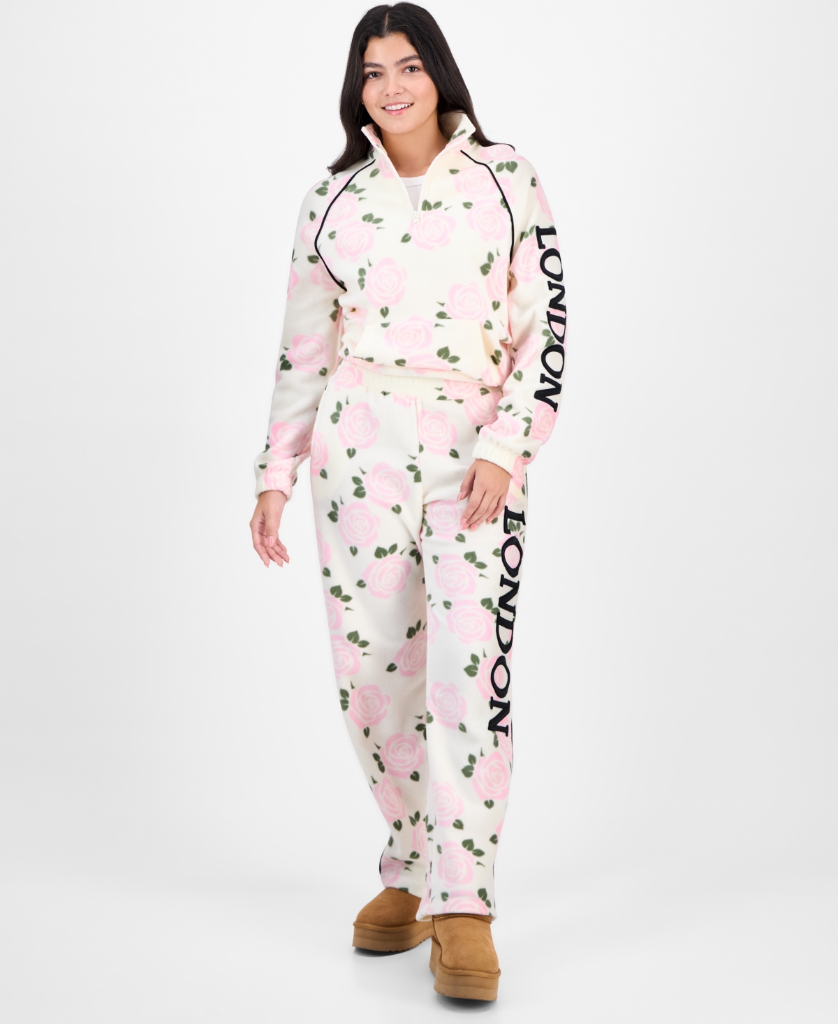 Click here for Rebellious One Juniors London Rose-Print Polar Fle... prices