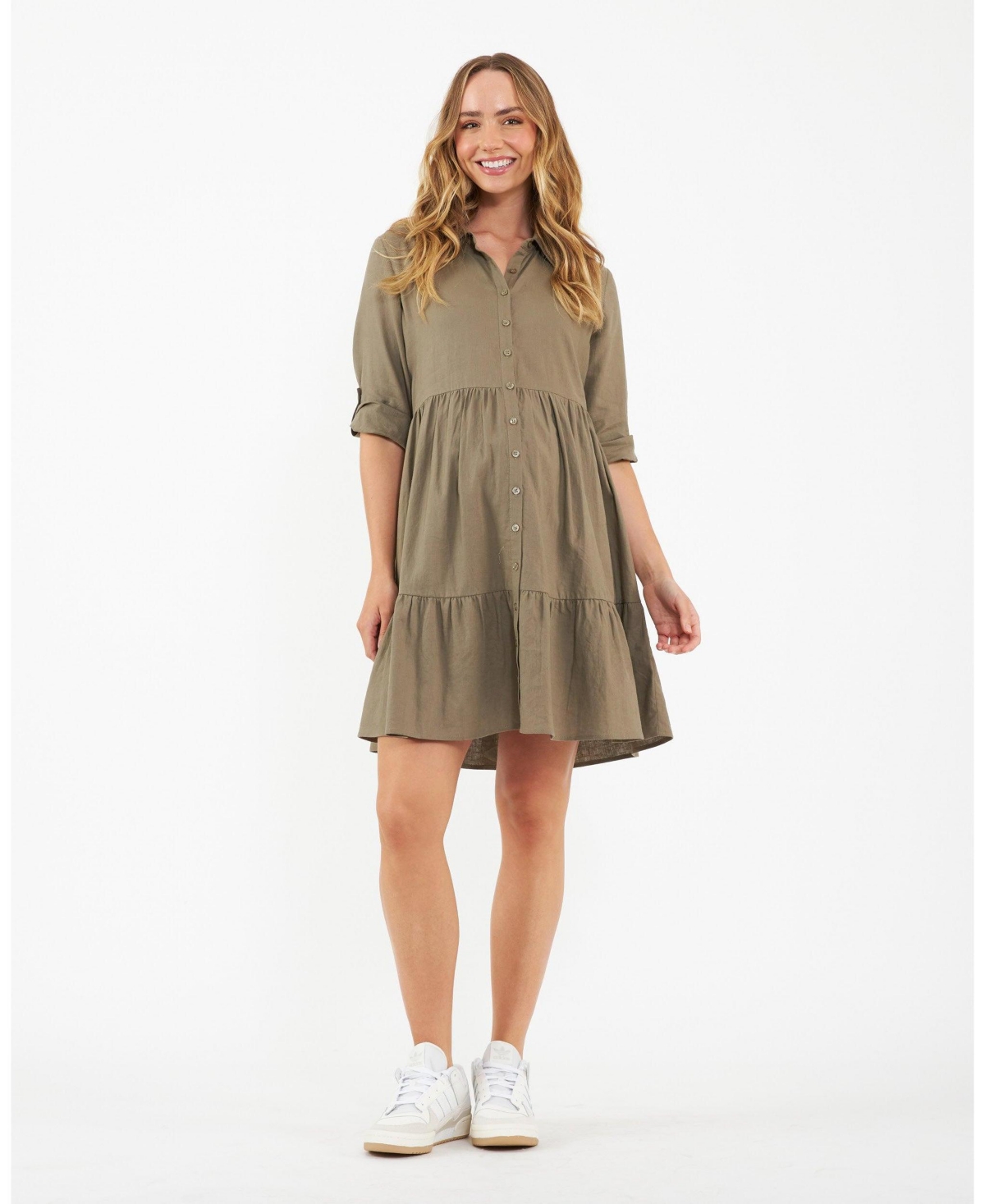 Click here for Ripe Maternity Maternity Adel Button Linen Dress -... prices