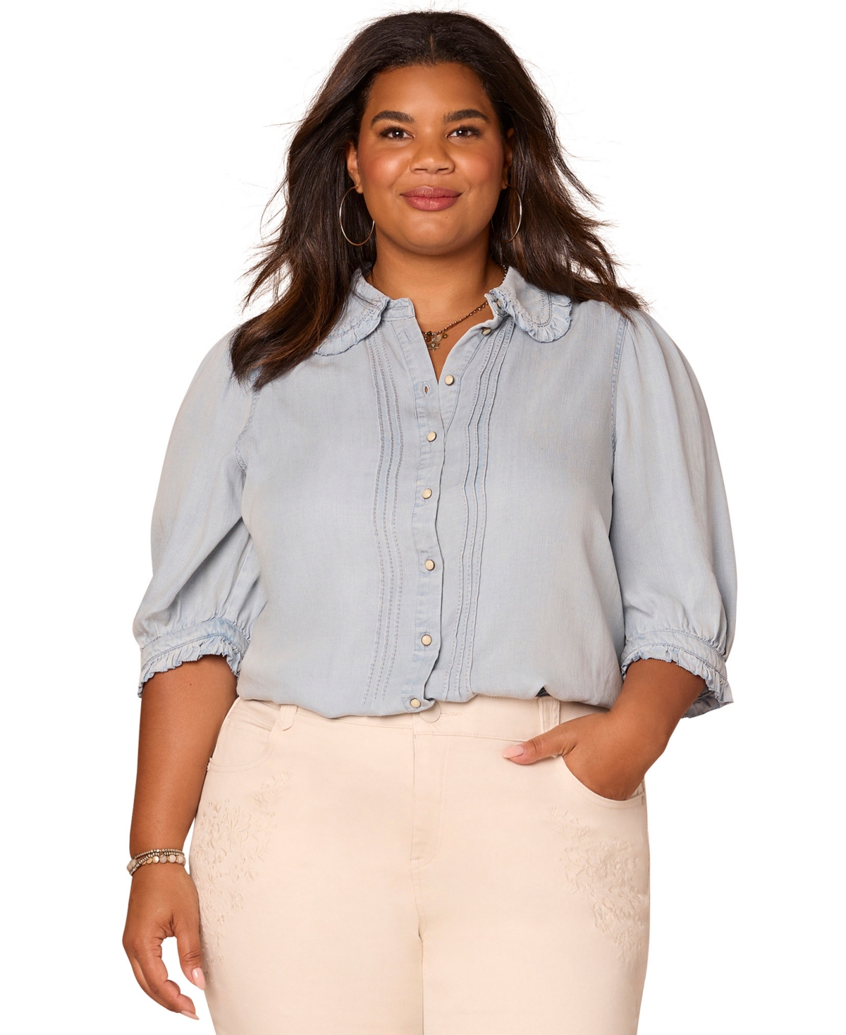 Click here for Democracy Plus Size Elbow-Sleeve Top - Powder Blue prices