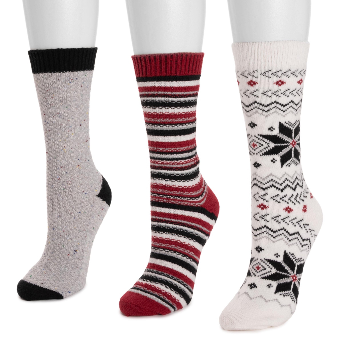 Click here for Muk Luks Womens 3 Pack Boot Socks - Ivory/red/grey prices