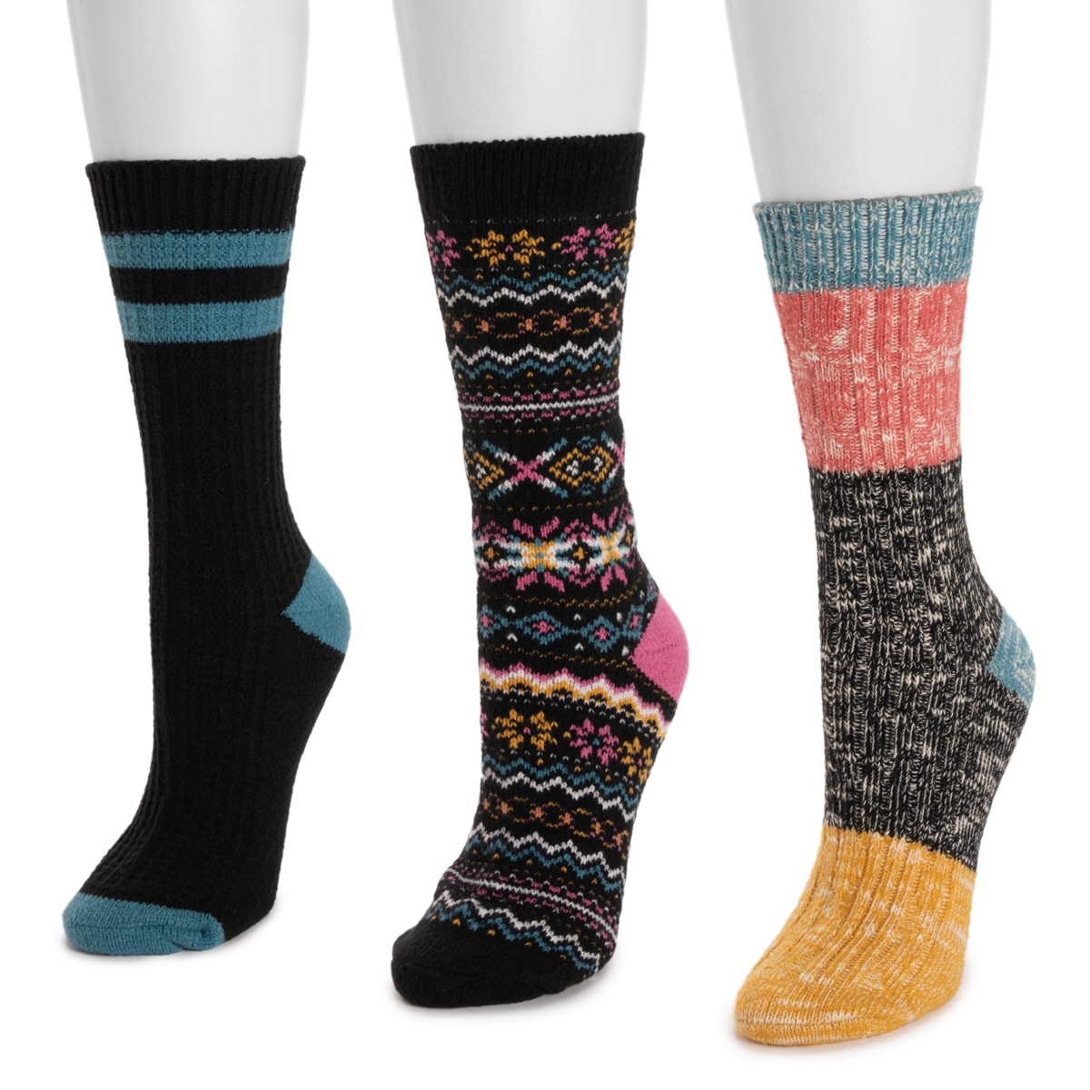 Click here for Muk Luks Womens 3 Pack Boot Socks - Black/multi prices