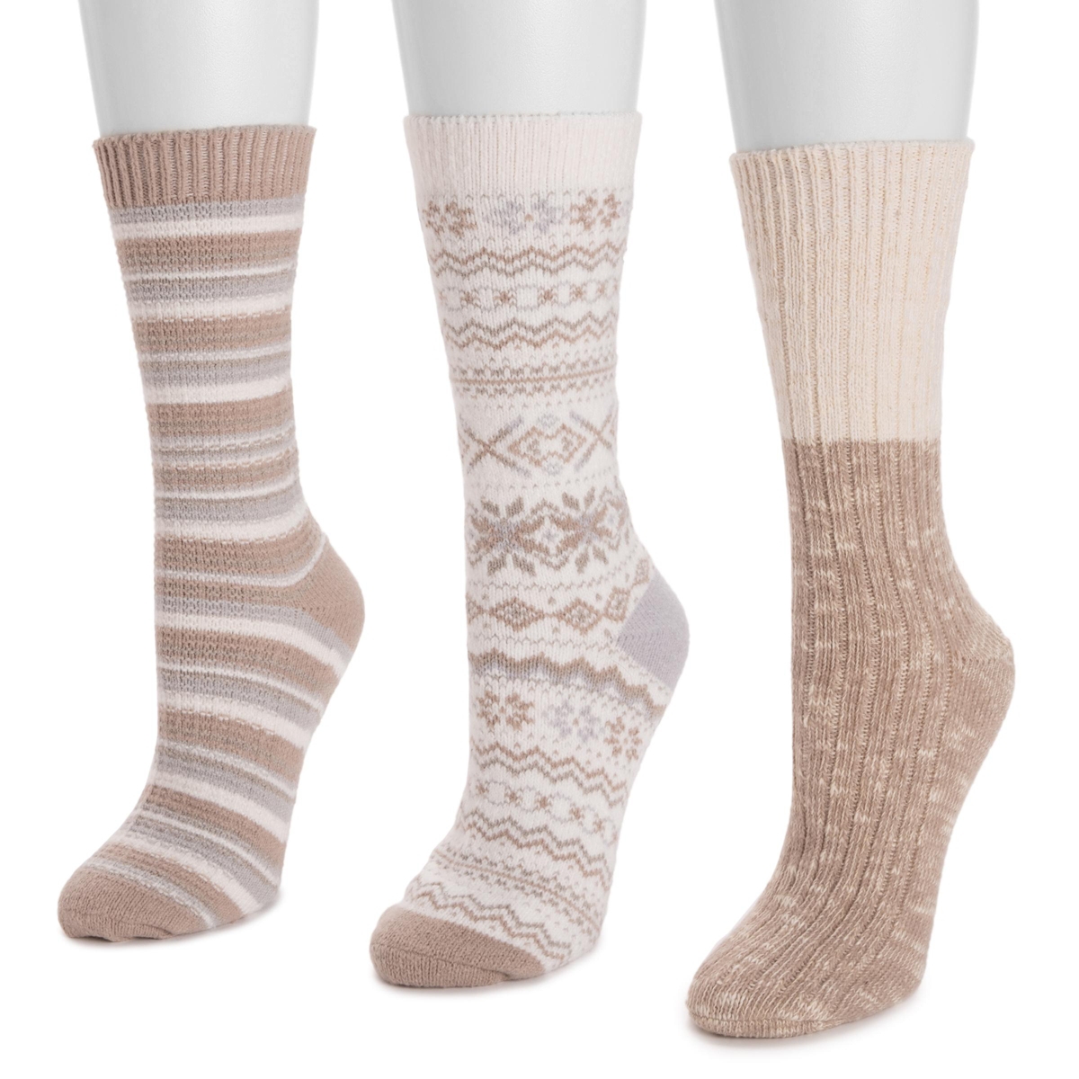 Click here for Muk Luks Womens 3 Pack Boot Socks - Ivory/neutral prices