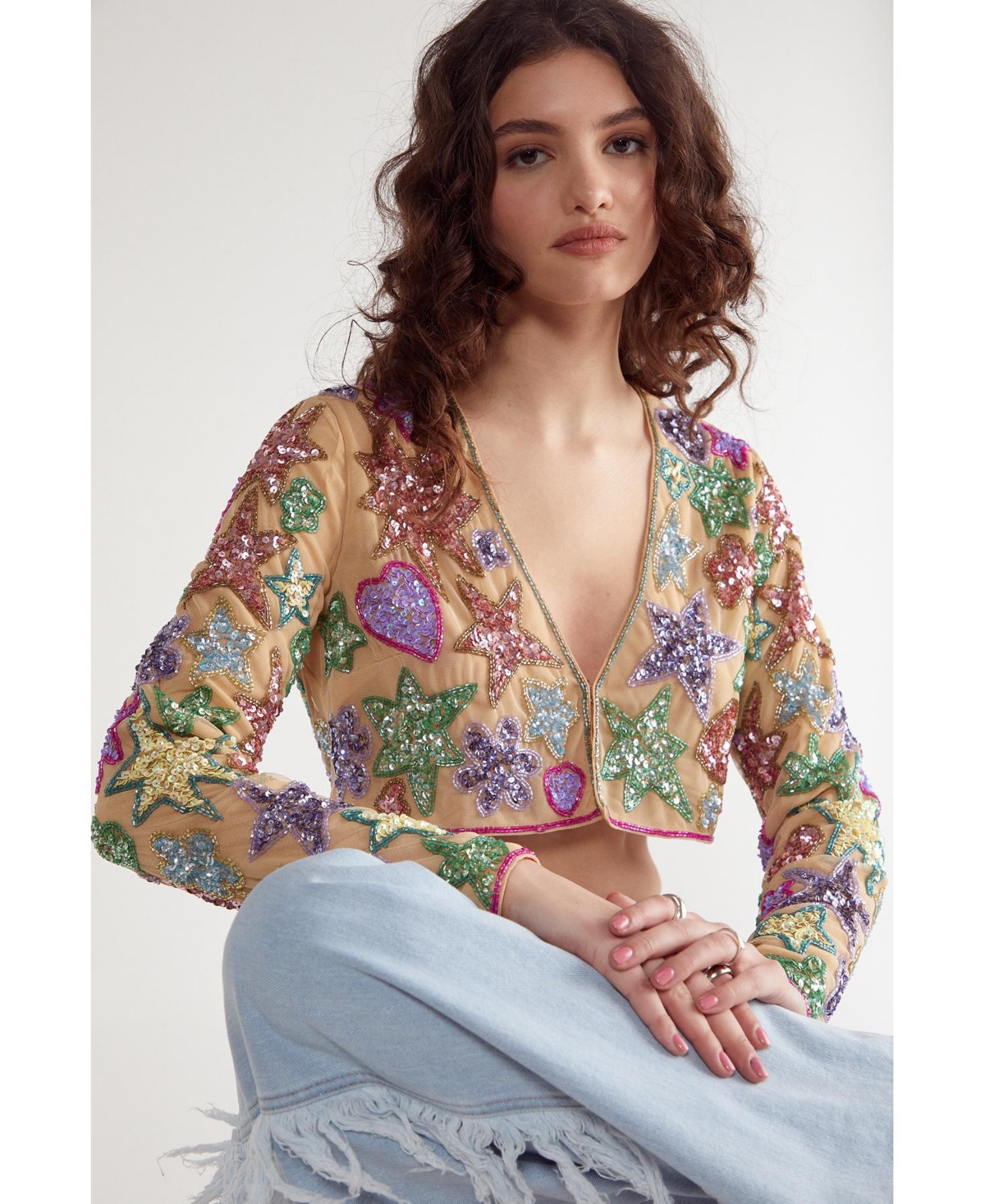 Click here for Nasty Gal Womens Star And Heart Embellished Crop J... prices