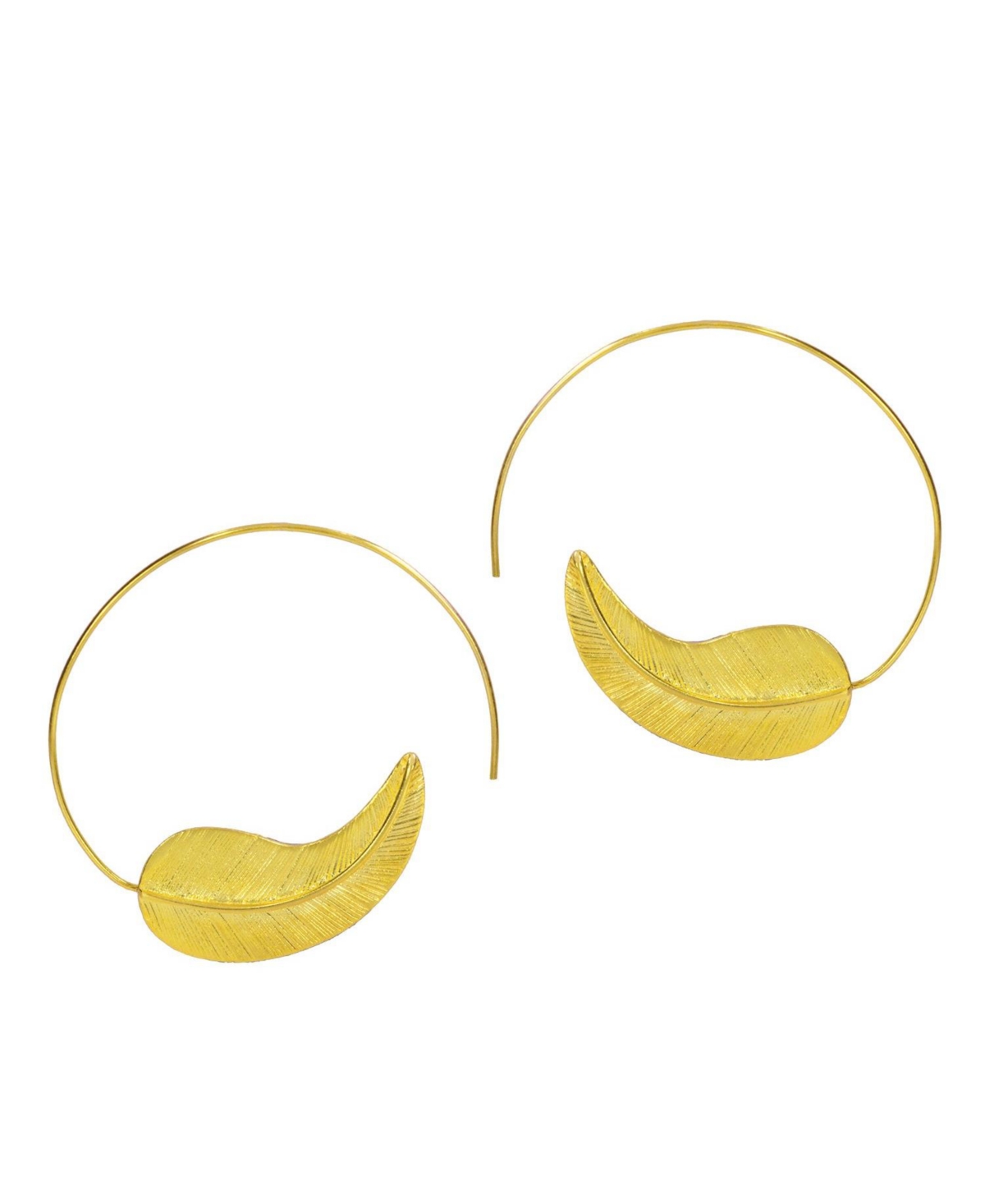 Click here for Ottoman Hands Gold Feather Pull Through Hoop Earri... prices