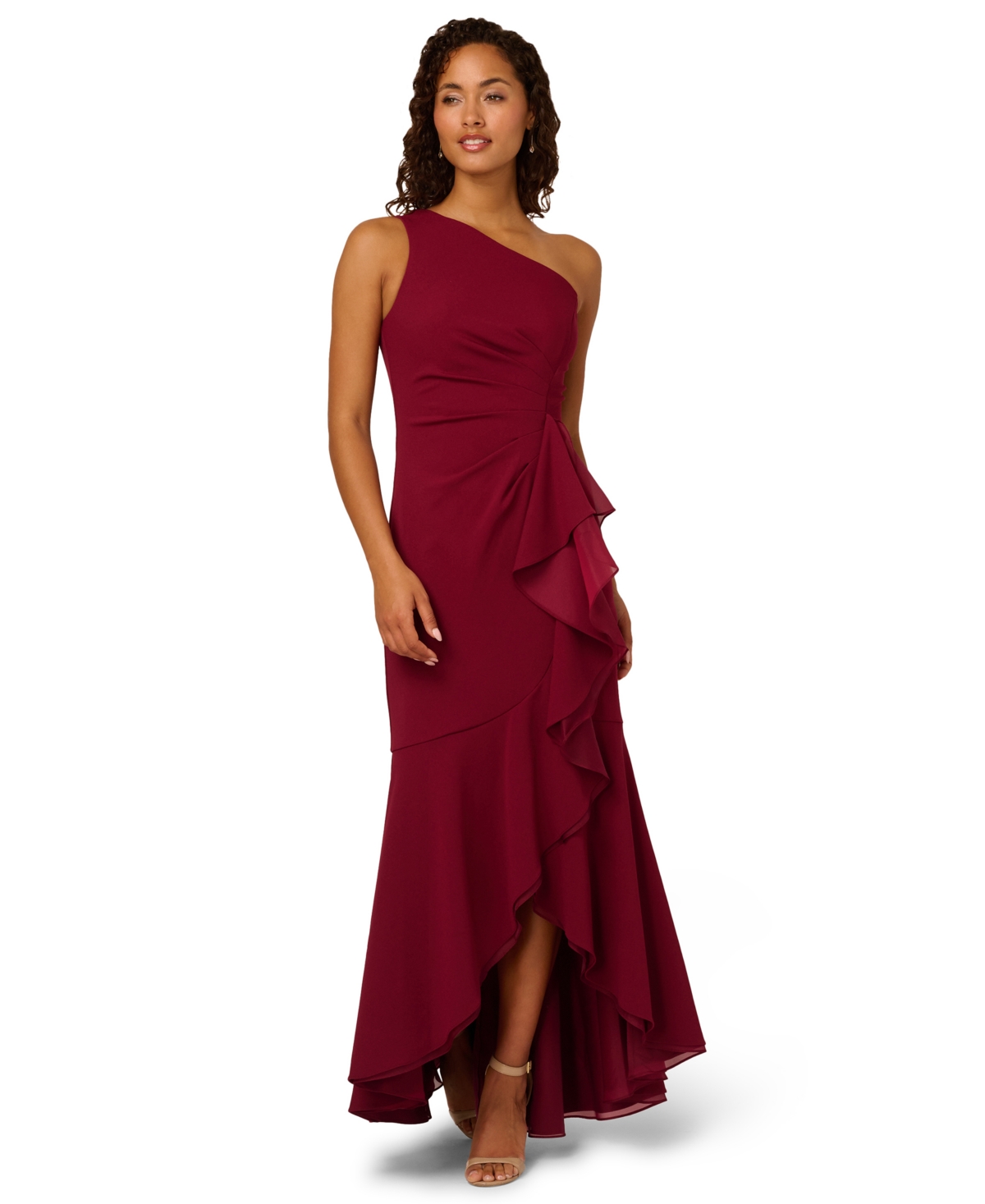 Click here for Adrianna Papell Womens Crepe One-Shoulder Ruffle D... prices
