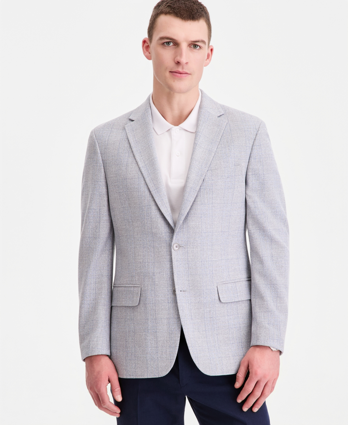 Click here for Tommy Hilfiger Mens Modern-Fit Navy Windowpane Bla... prices