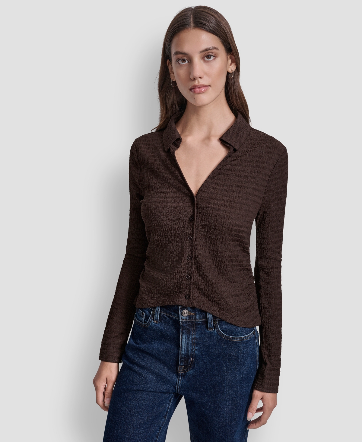 Click here for Dkny Jeans Womens Textured Collared Button-Front T... prices