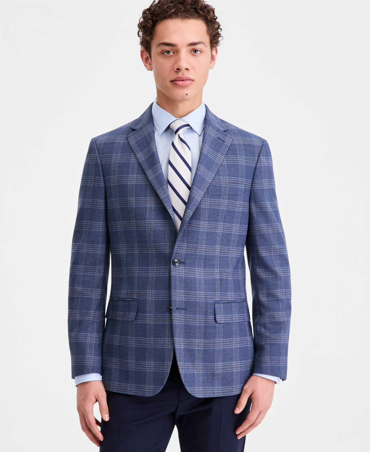 Click here for Tommy Hilfiger Mens Modern-Fit Navy Windowpane Bla... prices