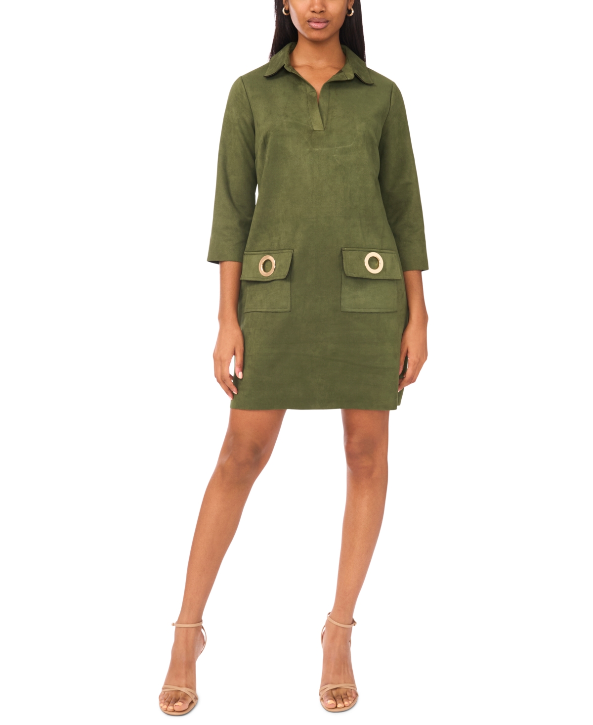 Click here for Msk Womens 3/4 Sleeve Grommet Pocket Dress - Olive... prices