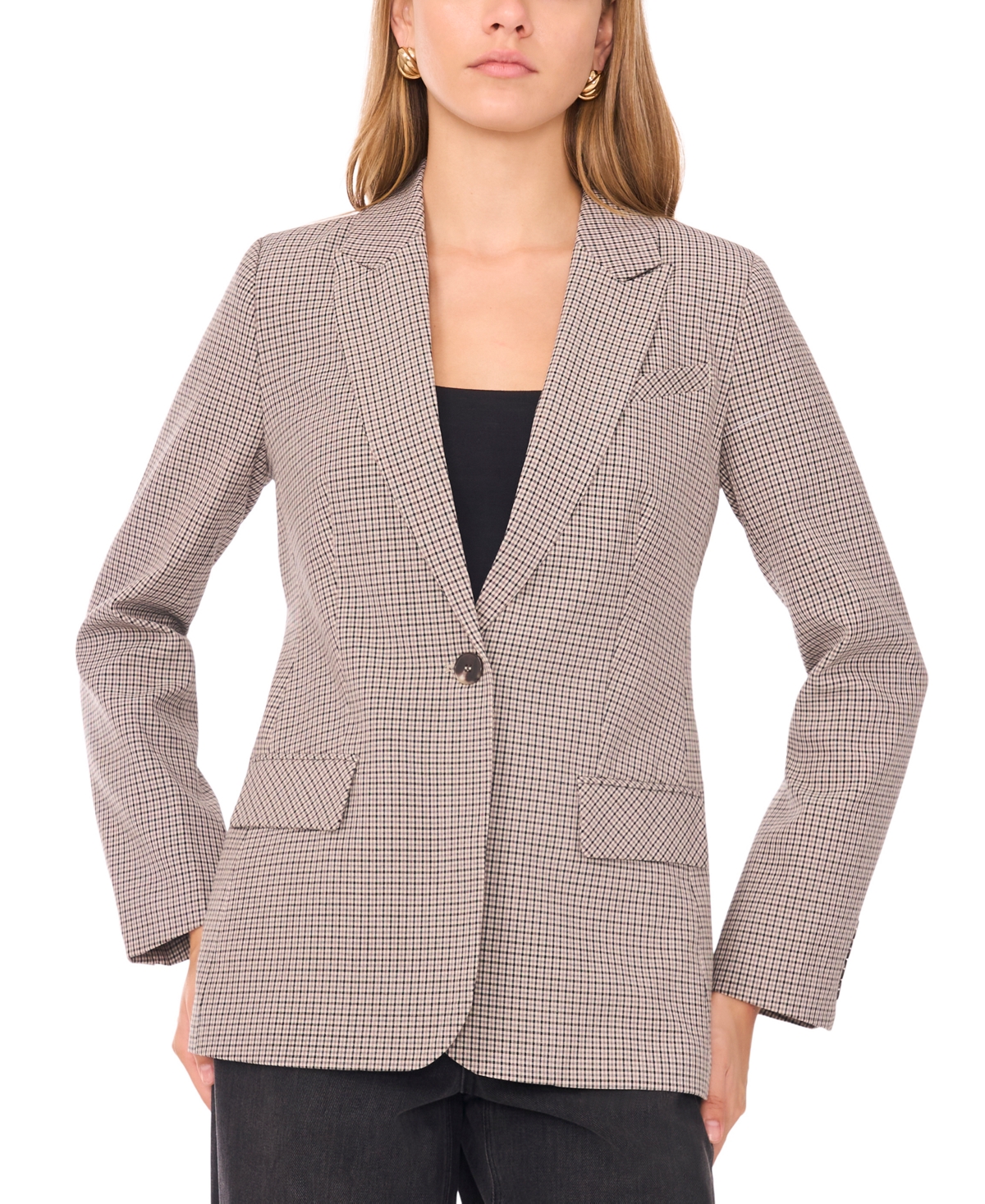 Click here for 1.state Womens Peak Lapel Button Front Small Check... prices