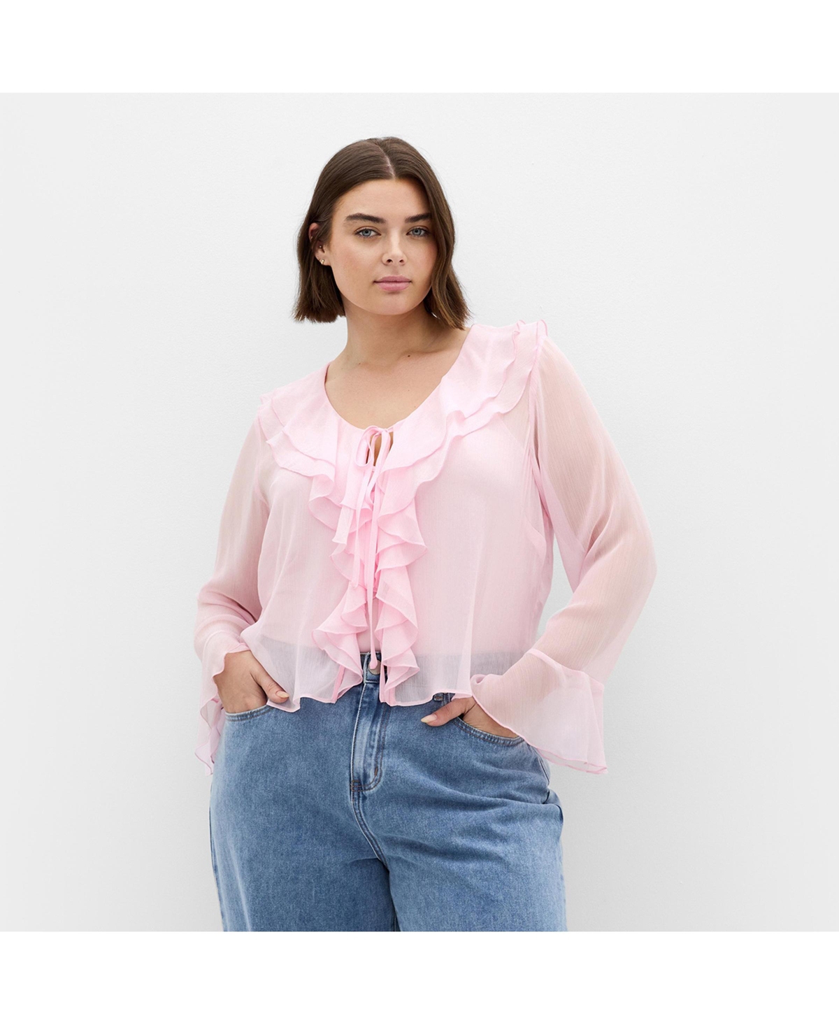 Click here for City Chic Plus Size Luscious Sheer Ruffles Top - P... prices
