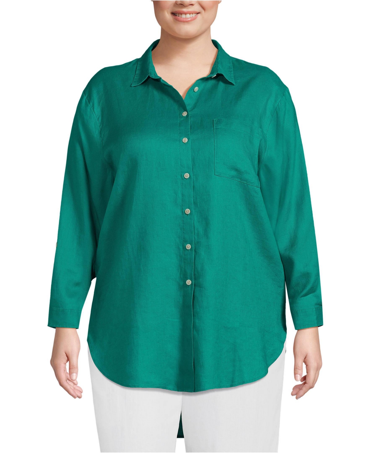 Click here for Lands End Womens Plus Size Linen Roll Sleeve Overs... prices
